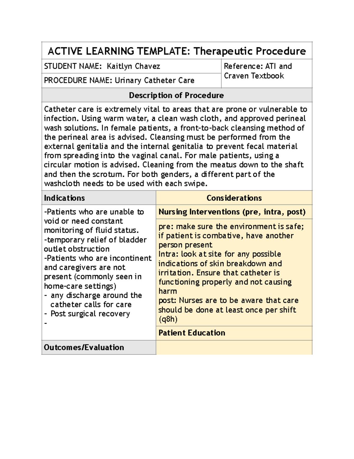 Urinary Cath Ati Template ACTIVE LEARNING TEMPLATE Therapeutic
