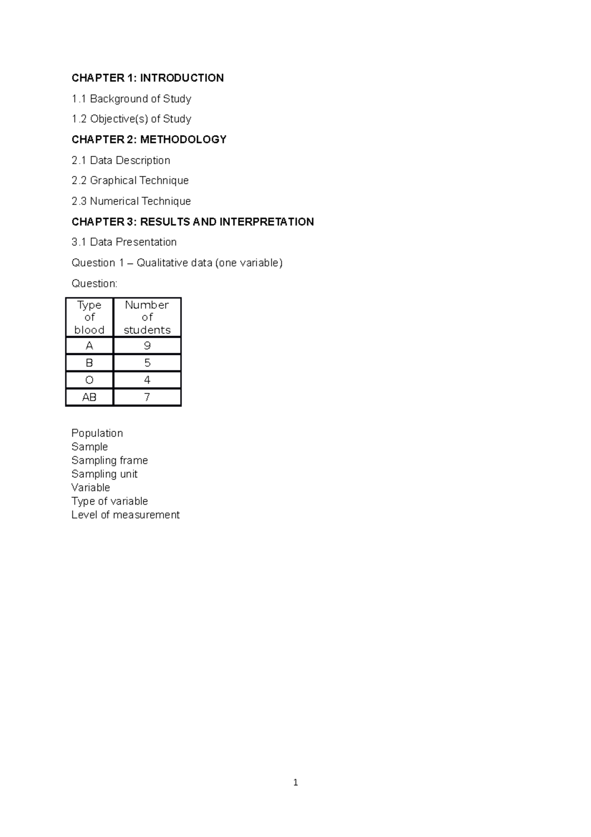 Sample report - DESCRIPTIVE STATISTIC ANALYSIS - CHAPTER 1 ...