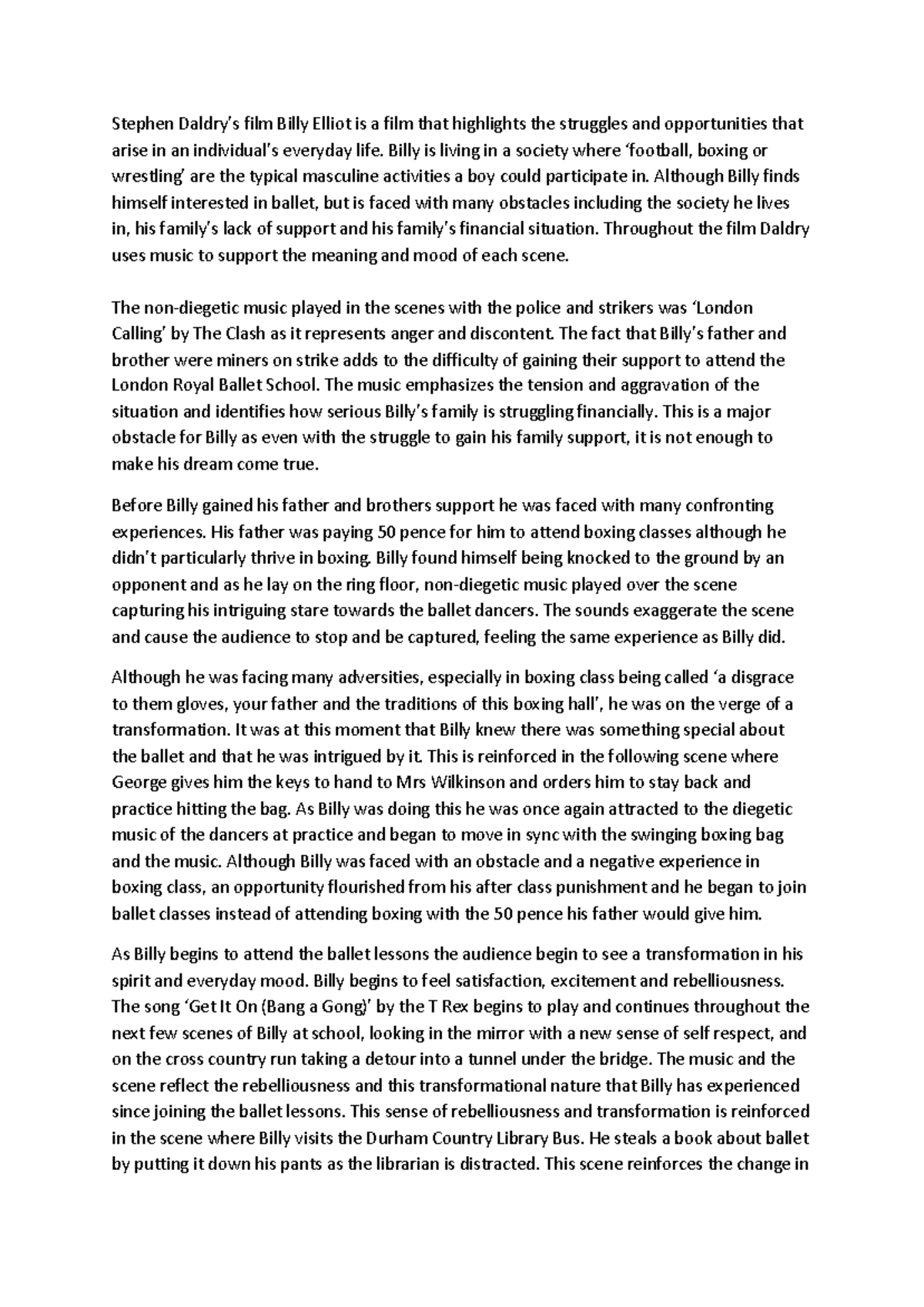 Billy Elliot essay notes - Stephen Daldry’s film Billy Elliot is a film ...