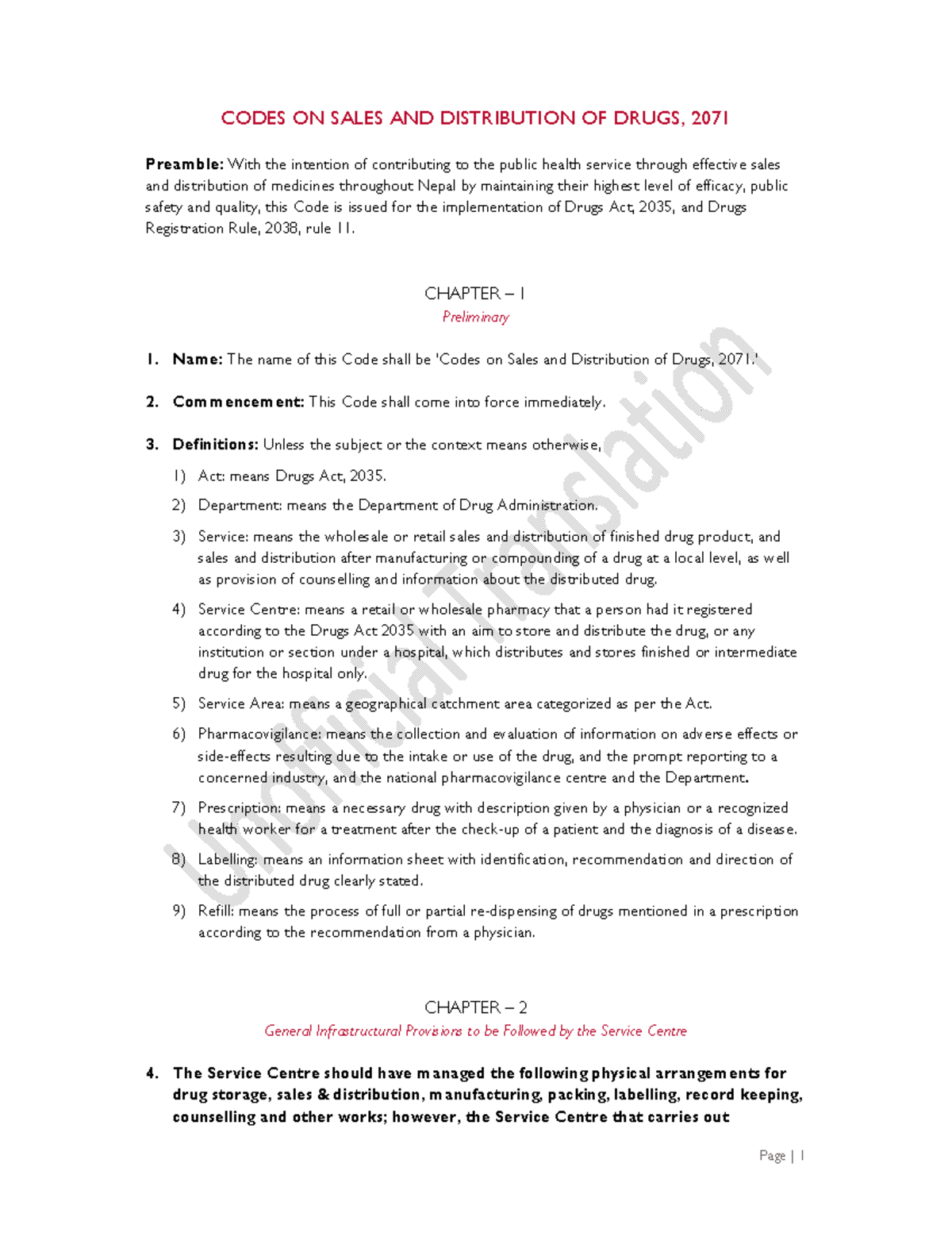 Drugs Sales and Distribution Codes, 2071 (2014 ) Translated Final ...