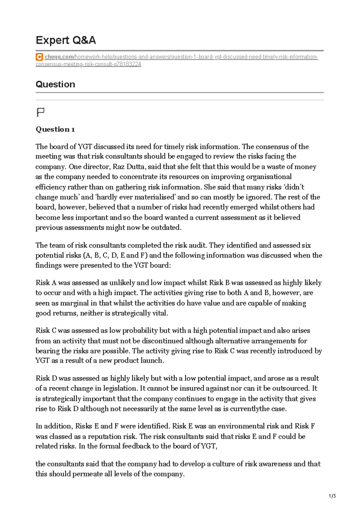 RISK MANAGEMENT - Expert Q&A - Studocu