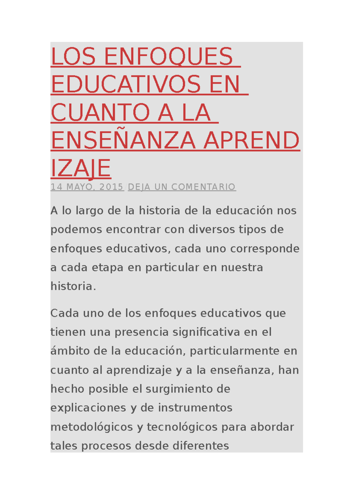 LOS Enfoques Educativos EN Cuanto A LA Enseñanza - LOS ENFOQUES ...