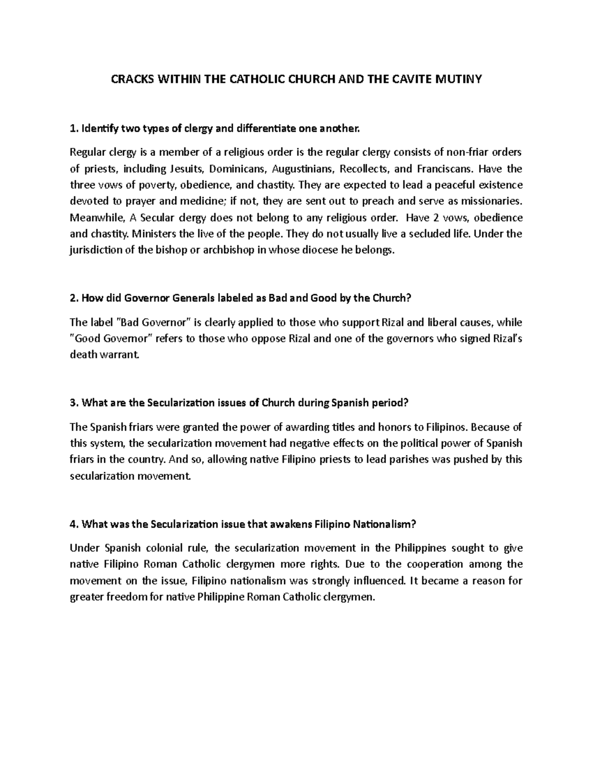 Lecture 8 - CRACKS WITHIN THE CATHOLIC CHURCH AND THE CAVITE MUTINY ...