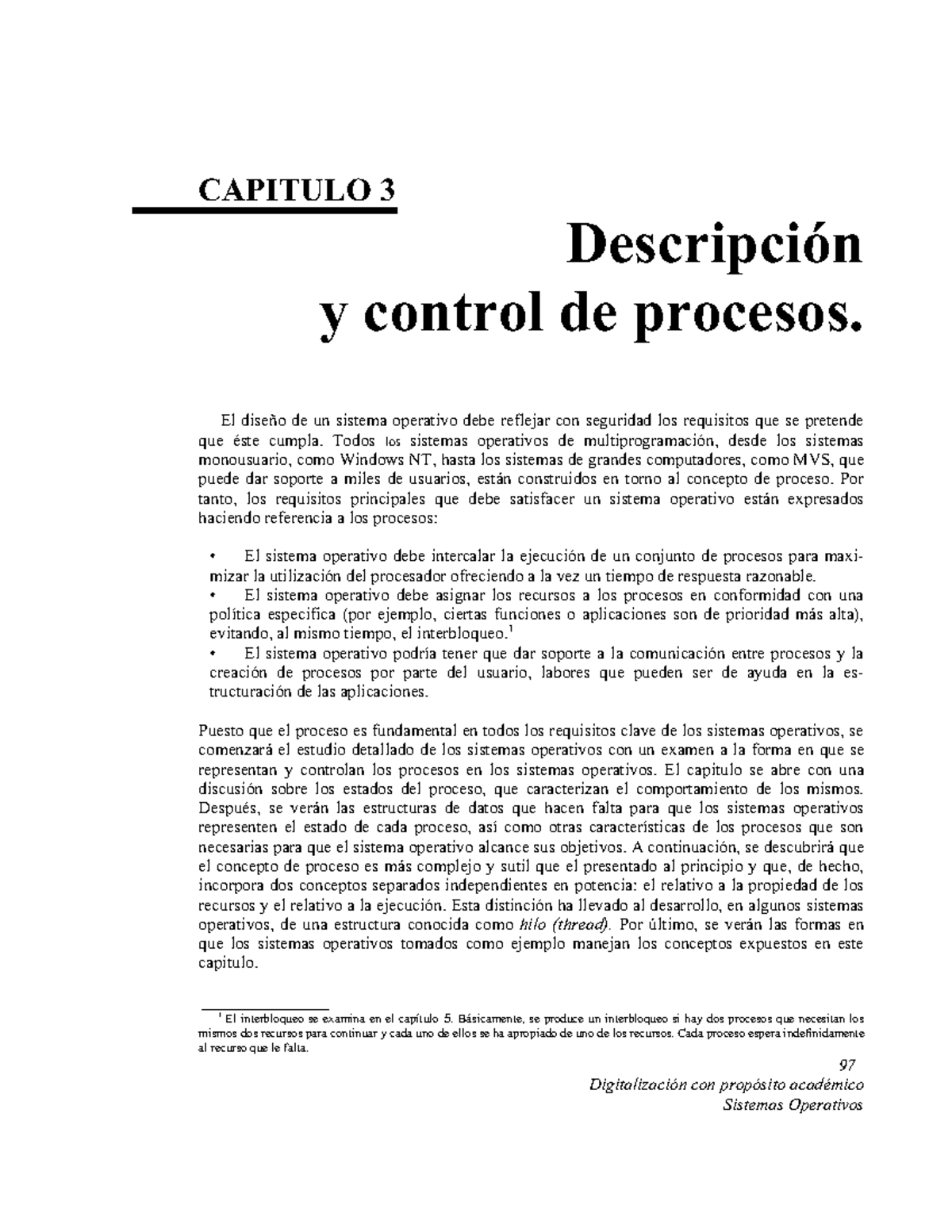 Stalling Procesos - 2'022 - CAPITULO 3 Descripción y control de procesos. El diseño de un ...