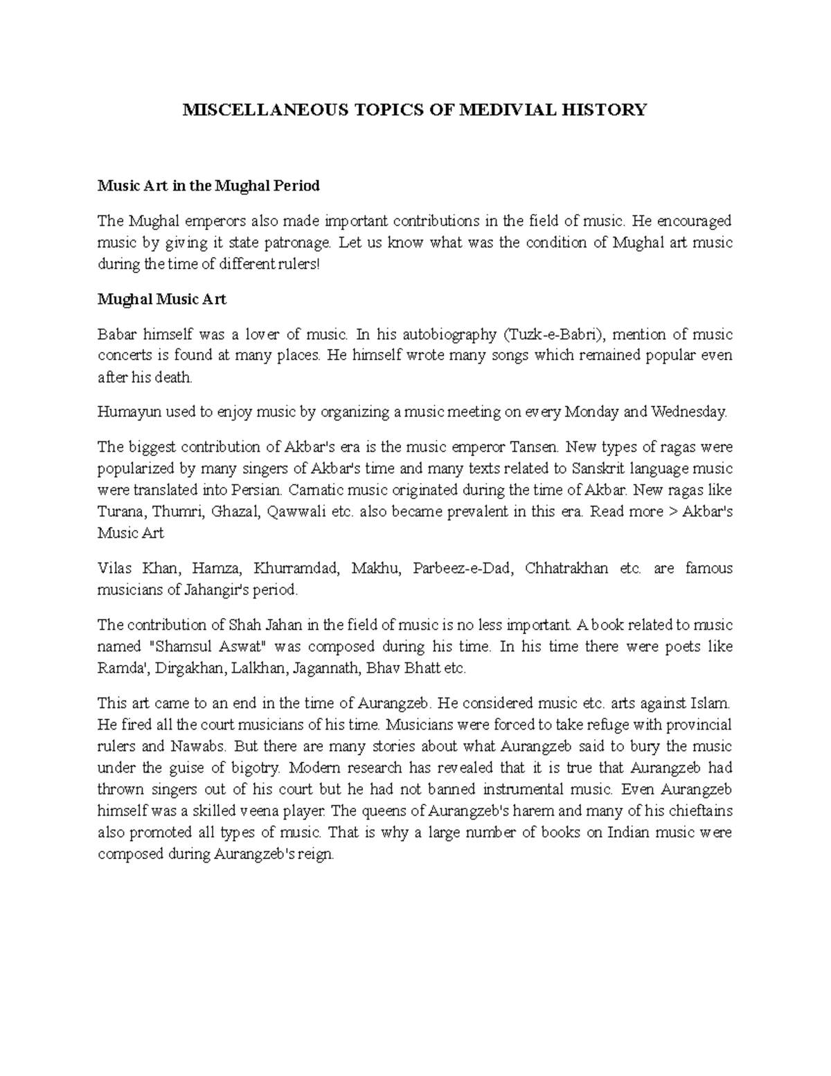 Miscellaneous Topics OF Medivial History - MISCELLANEOUS TOPICS OF ...