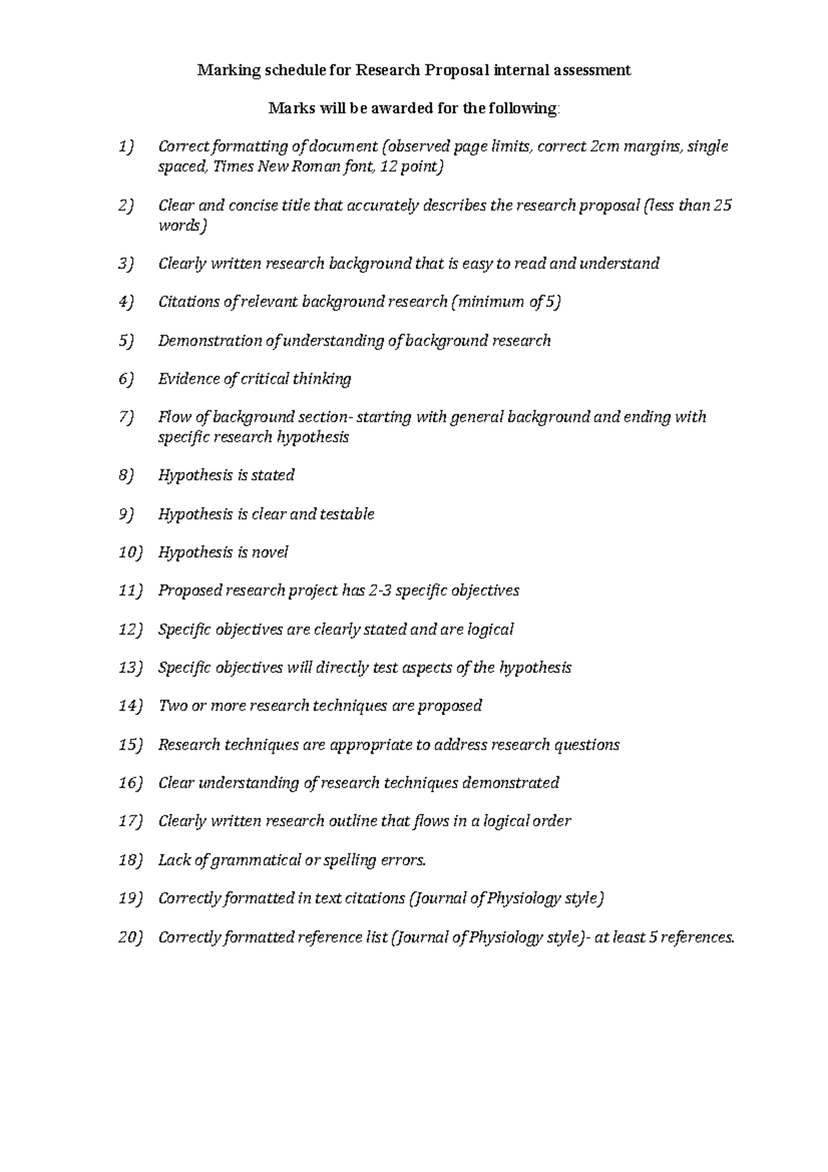Tutorial 3 example research proposals and marking schedule - Marking ...