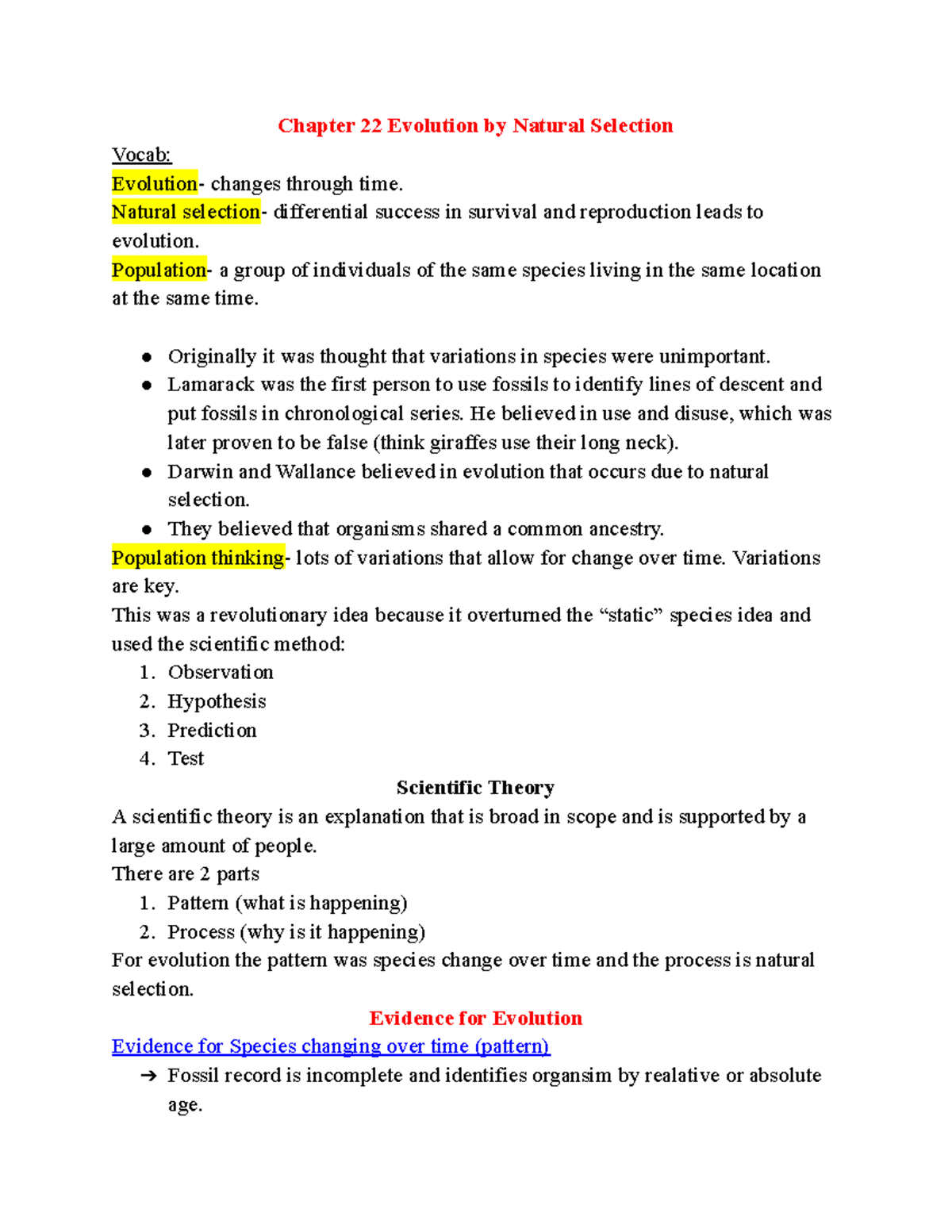 Chapter 22 Evolution by Natural Selection - Chapter 22 Evolution by ...