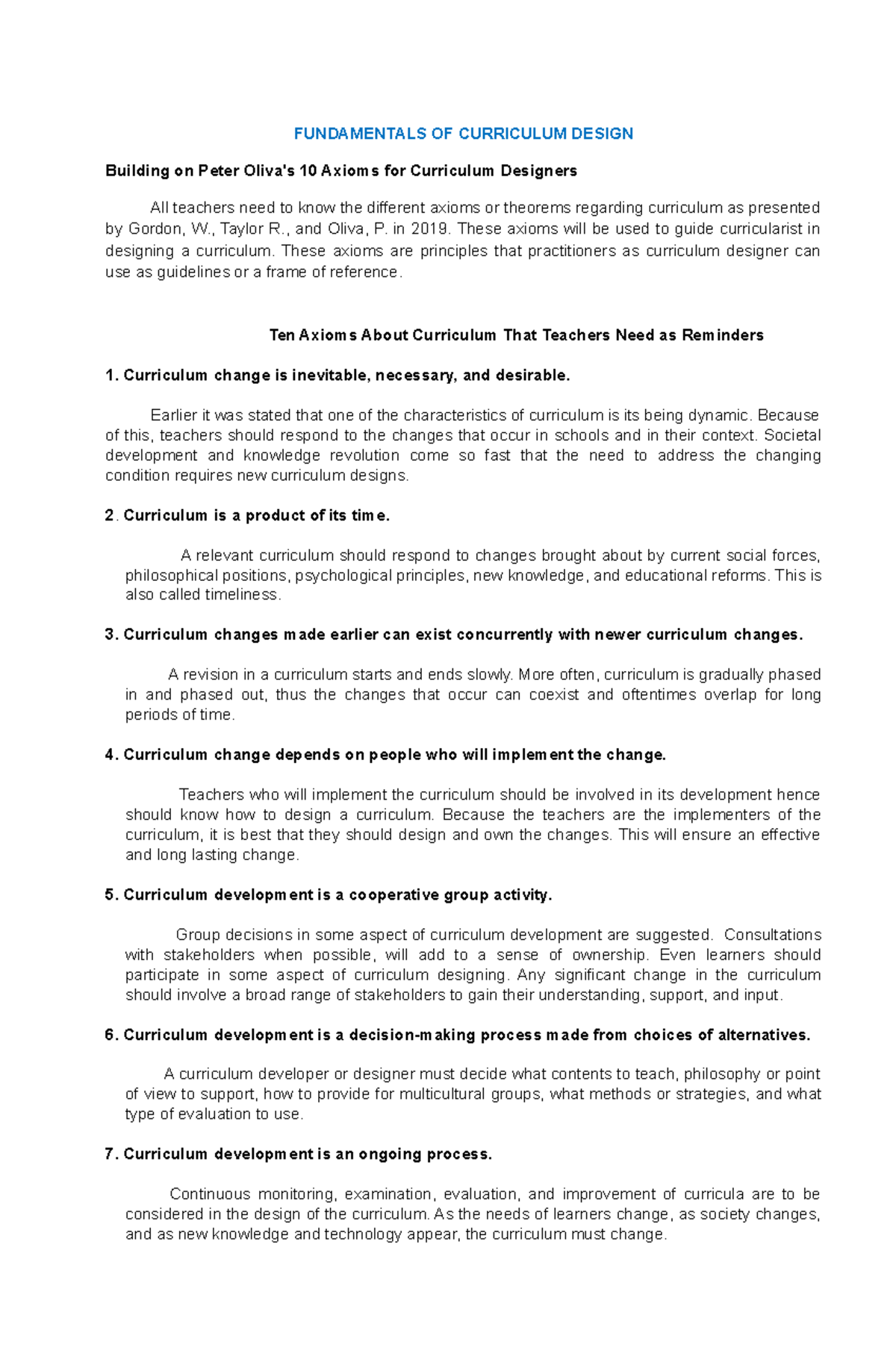 The Teacher and the Curriculum - FUNDAMENTALS OF CURRICULUM DESIGN ...