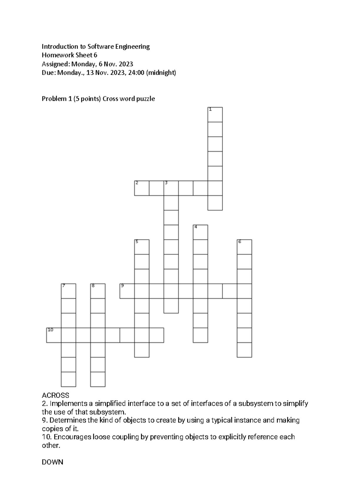 Homework 6 - Introduction to Software Engineering Homework Sheet 6 ...
