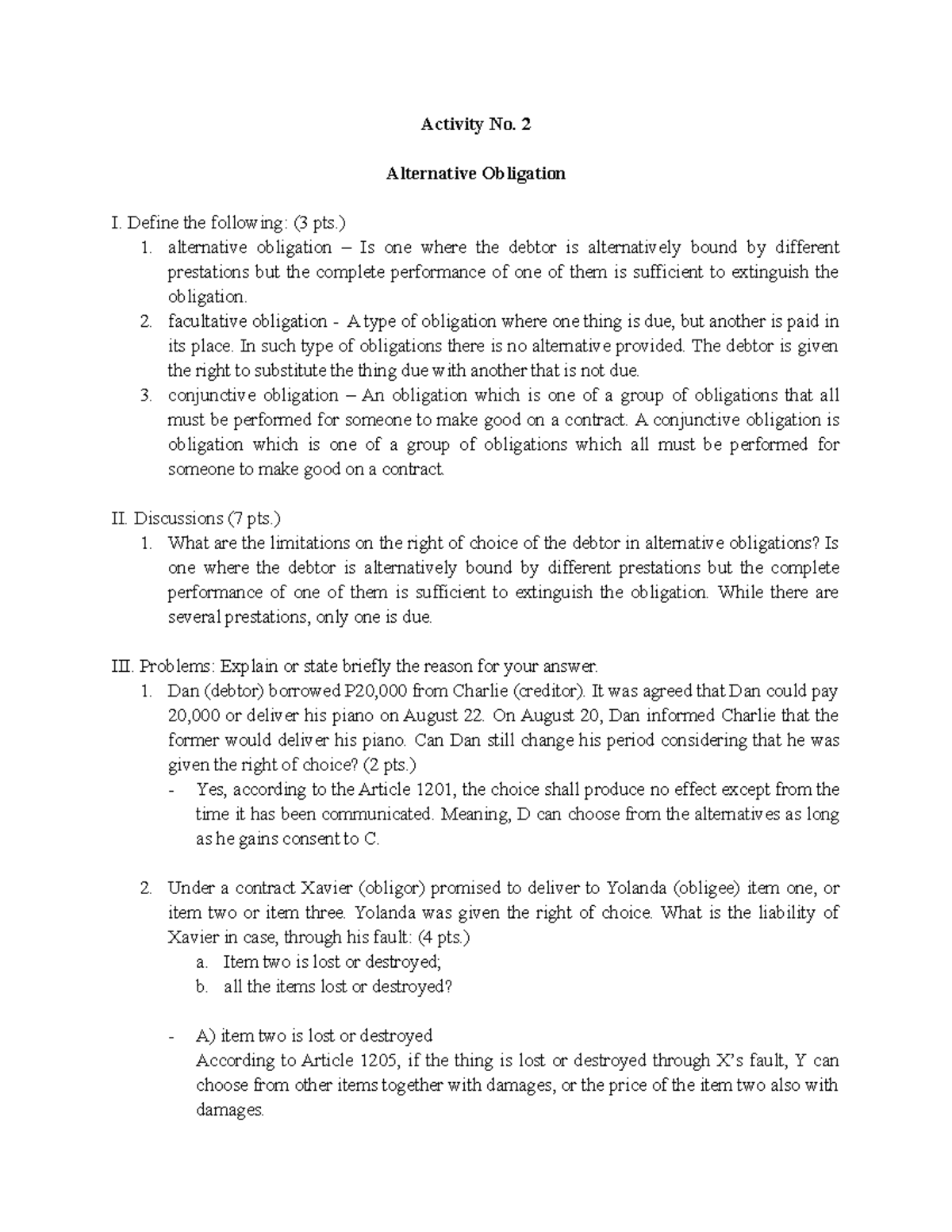 Activity No. 2 Alternative Obligation - Activity No. 2 Alternative ...