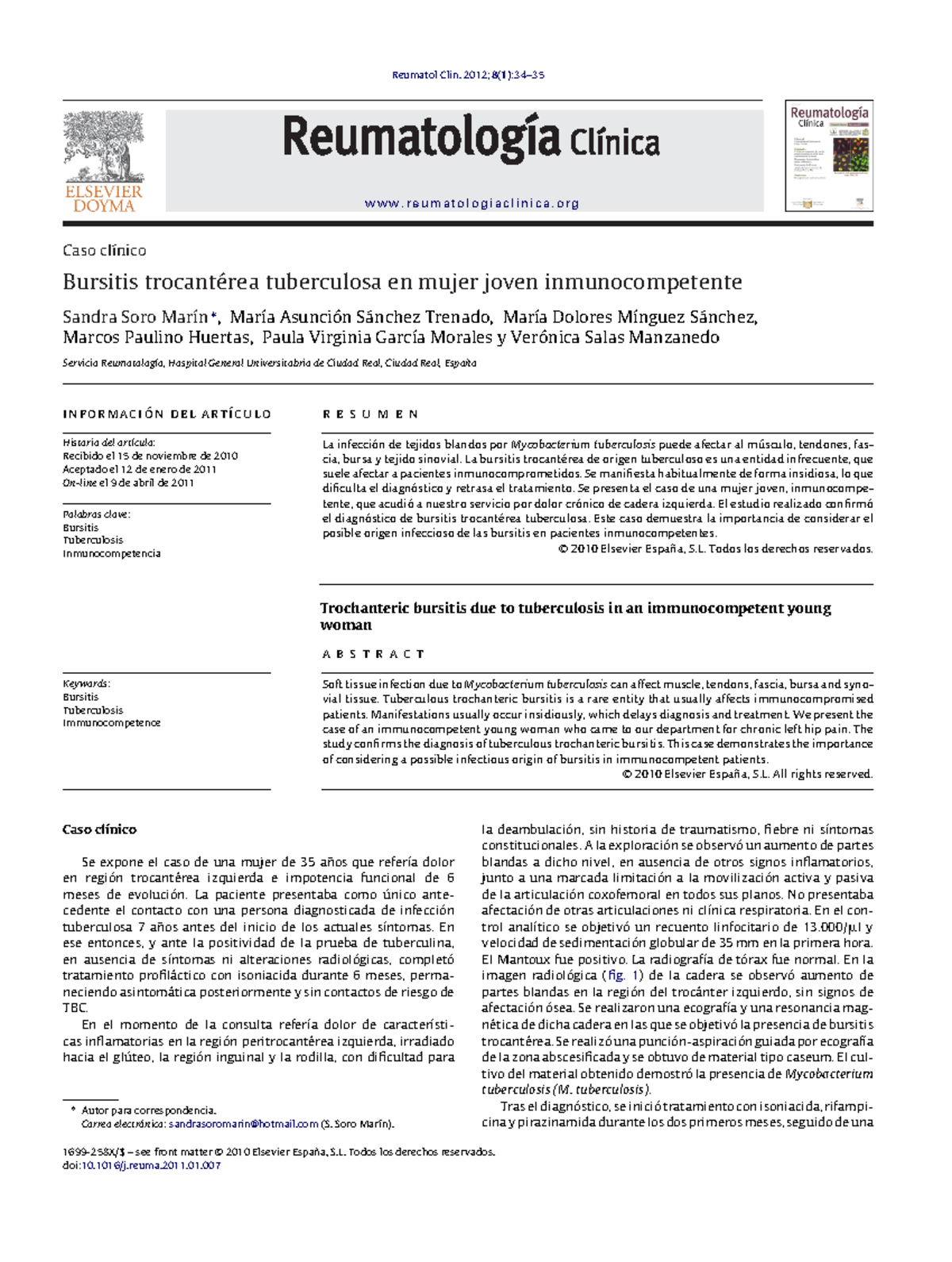 Artículo Bursitis - Reumatol Clin. 2012;8(1):34– w w w. r e u m a t o l ...