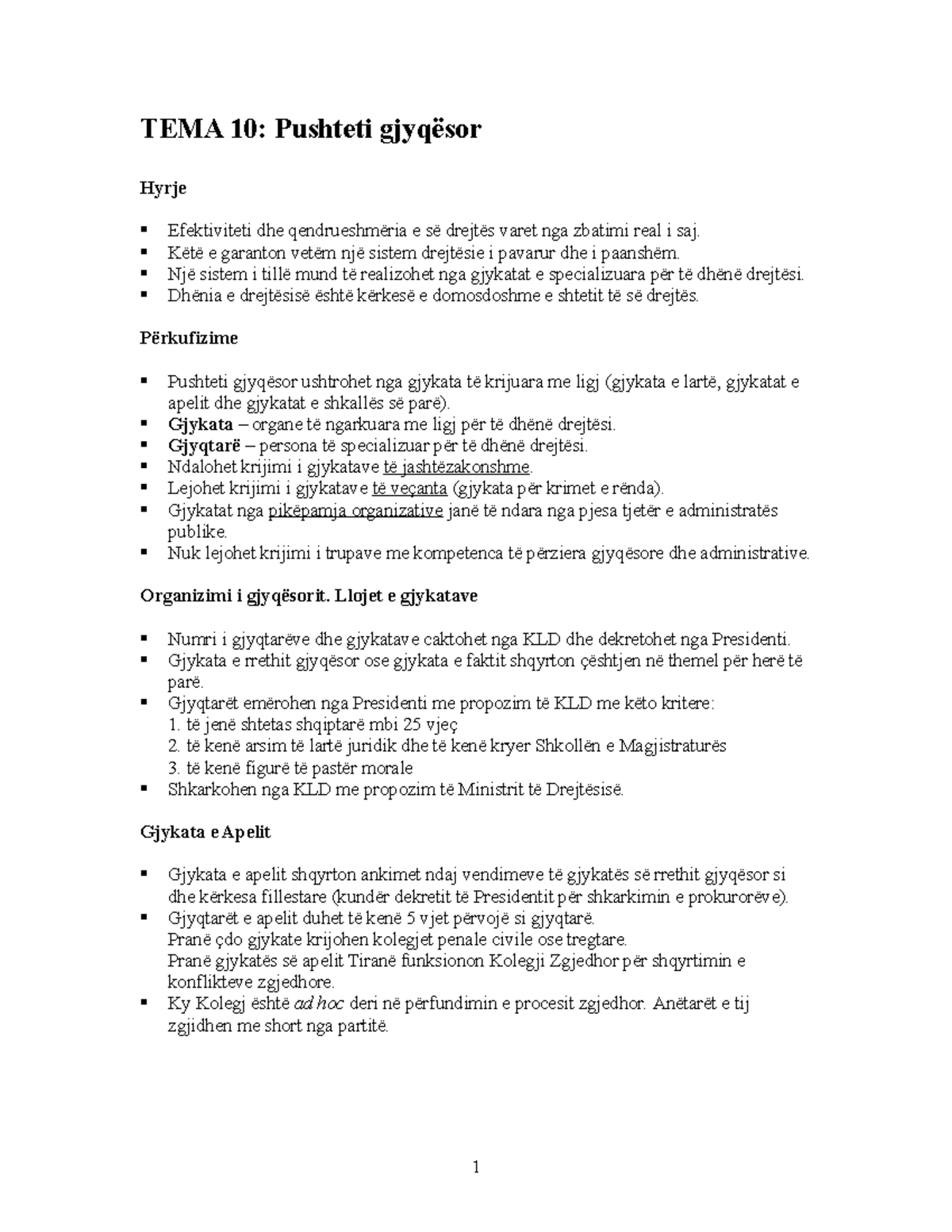 Tema 10 Pushteti gjyqesor - TEMA 10: Pushteti gjyqësor Hyrje ...