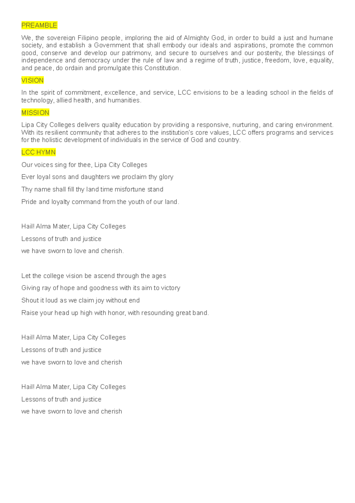 To be memorized - PREAMBLE We, the sovereign Filipino people, imploring ...