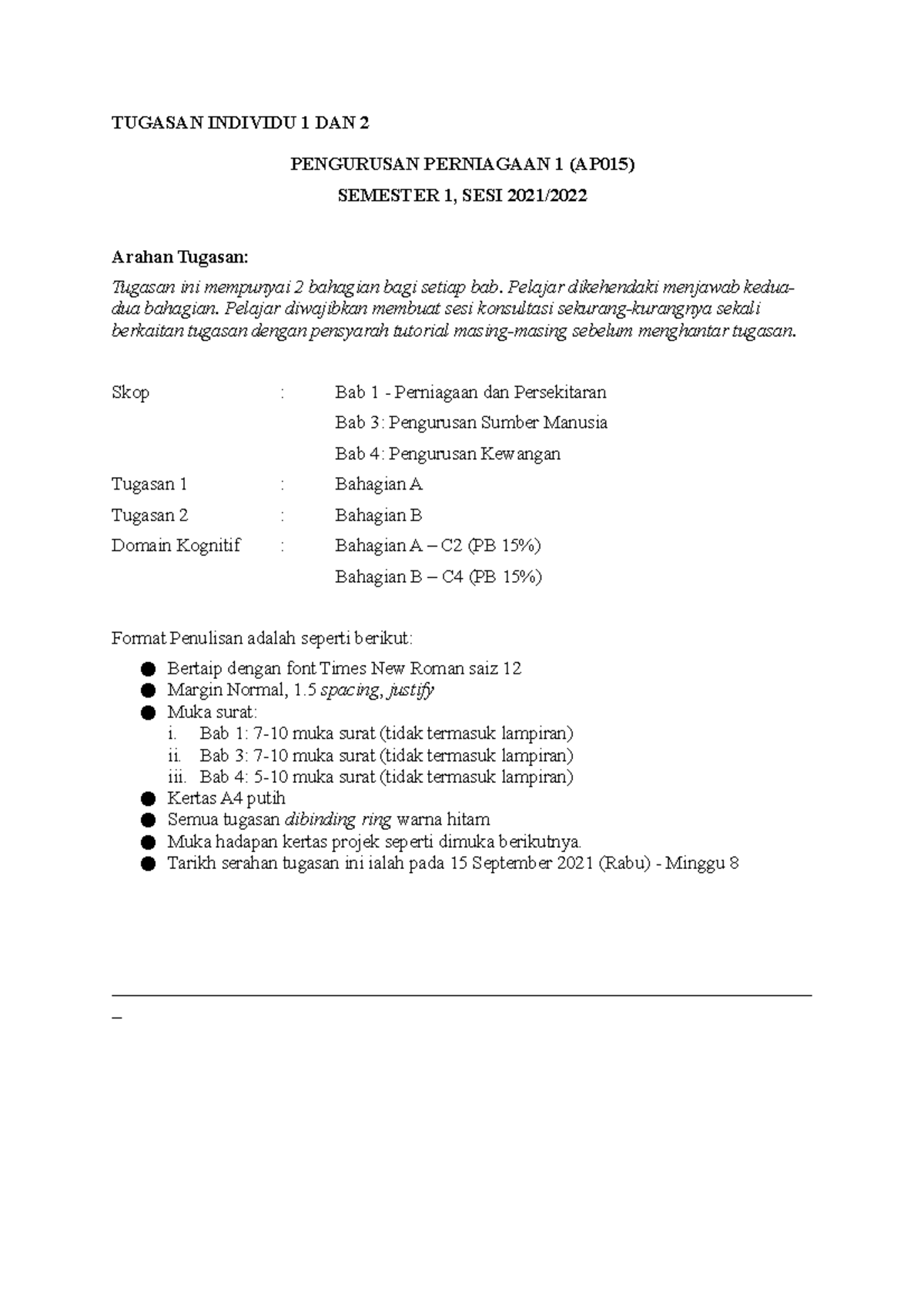 Tugasan Individu 1 dan 2 AP015 20212022( Aidil Zikry A7) - TUGASAN INDIVIDU 1 DAN 2 PENGURUSAN ...