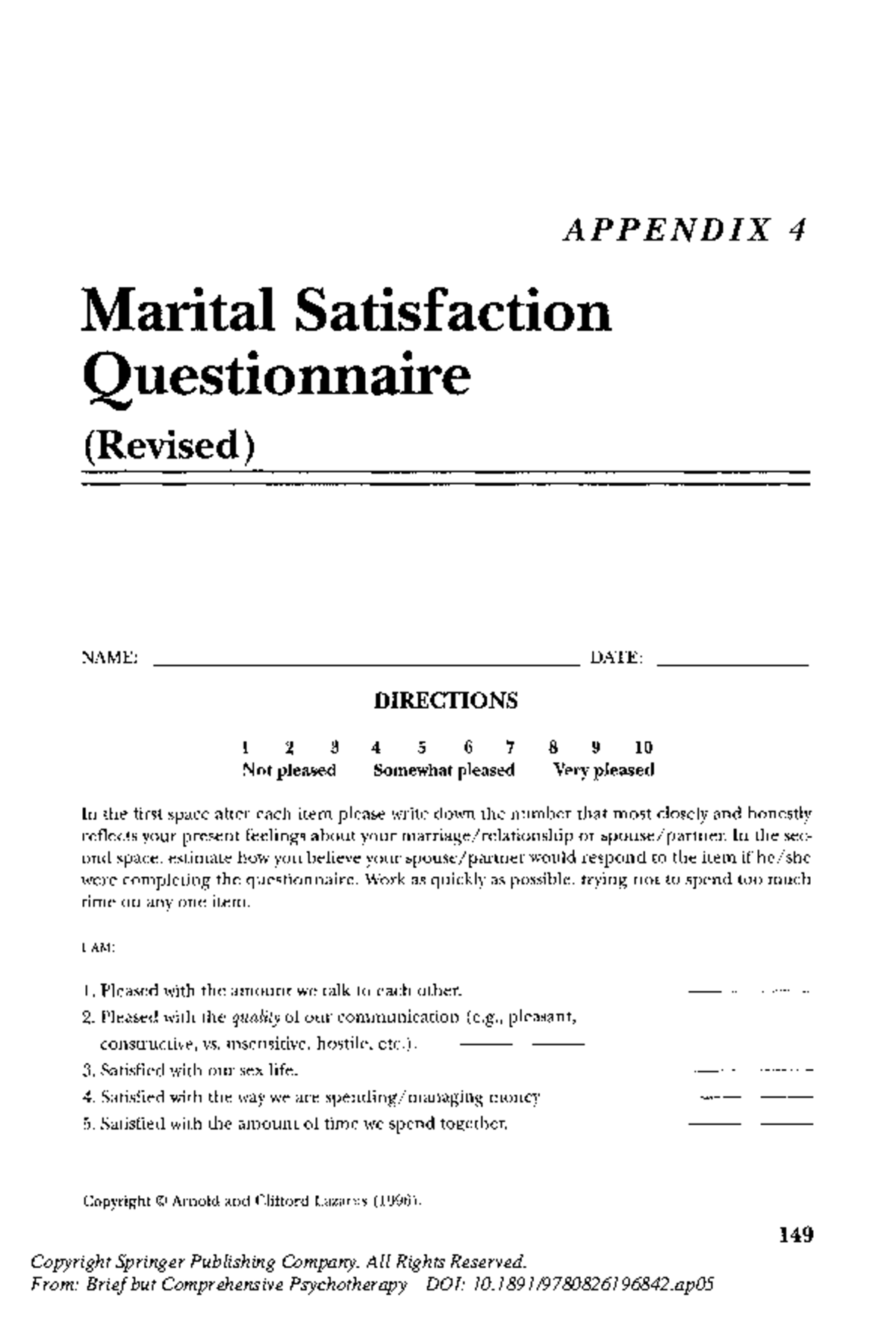 Marital Satisfaction Questionnaire - APPENDIX 4 Marital Satisfaction Questionnaire (Revised ...