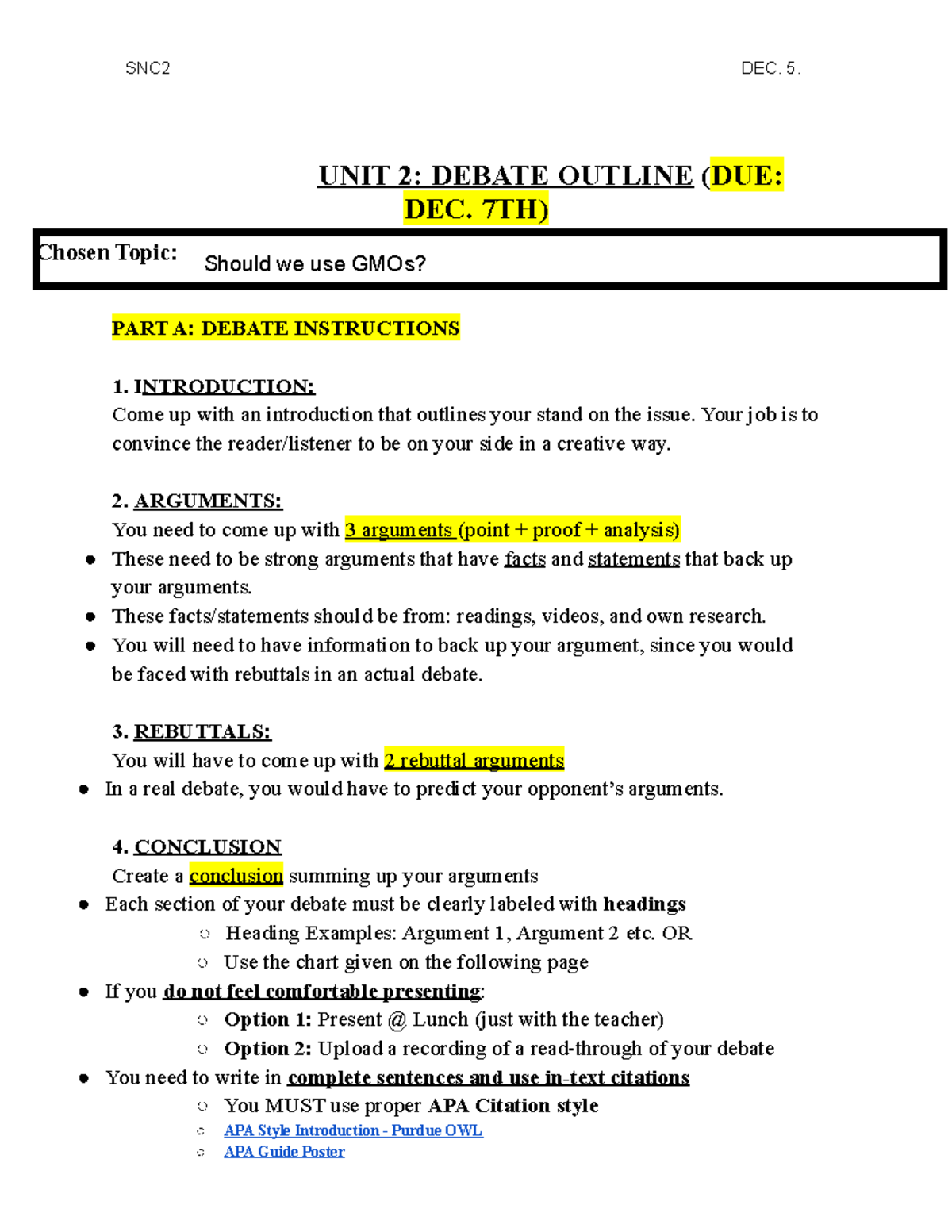 Copy of Debate Outline (A) - UNIT 2: DEBATE OUTLINE (DUE: DEC. 7TH ...