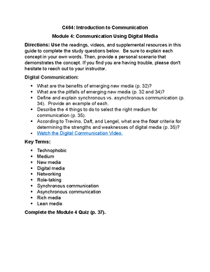 C464 Module 2 Notebook - C464: Introduction to Communication Module 2: Communication Begins with ...