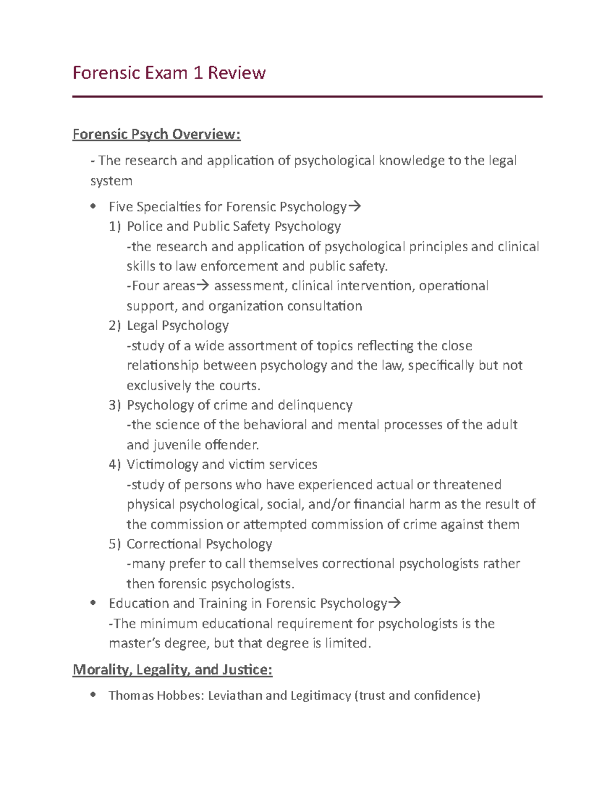 Forensic Exam 1 Review - Forensic Exam 1 Review Forensic Psych Overview ...