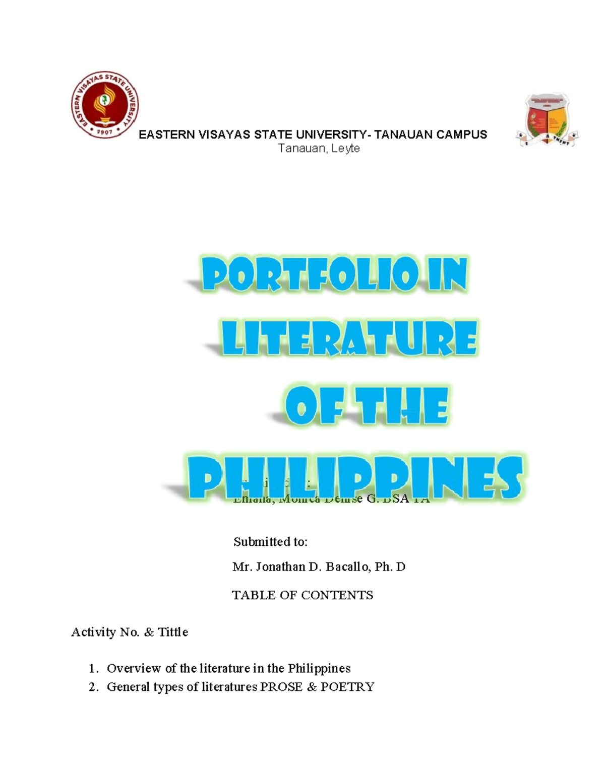 Portfolio-in-literature compress - EASTERN VISAYAS STATE UNIVERSITY ...