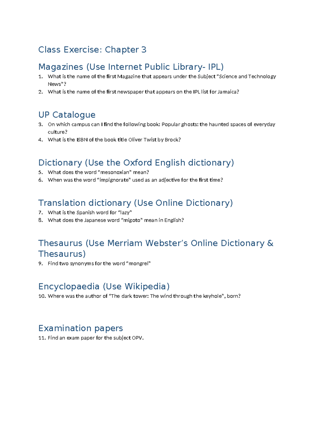 Chapter 3 Practice Exercise - Class Exercise: Chapter 3 Magazines (Use Internet Public Library ...