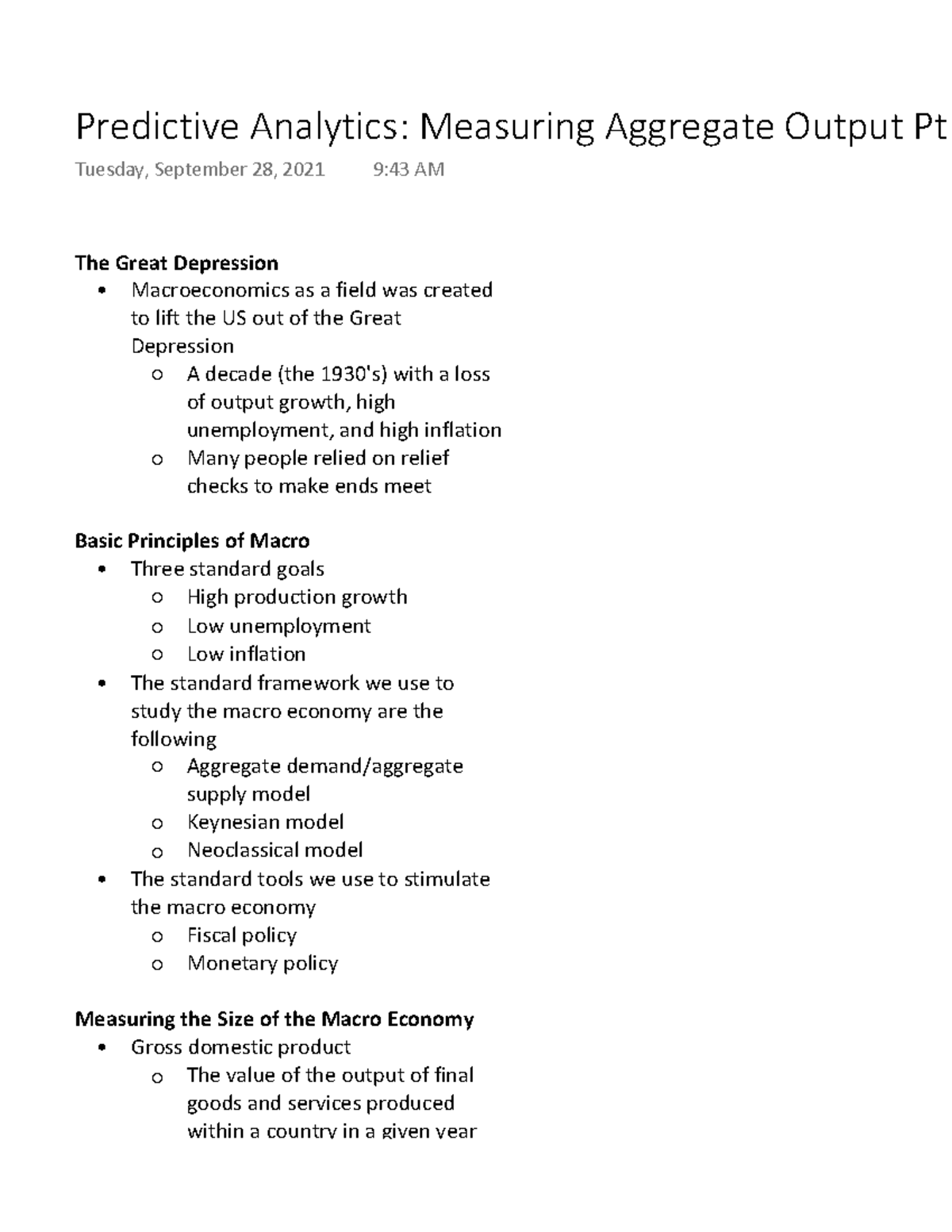Predictive Analytics Measuring Aggregate Output Pt 1 - The Great ...