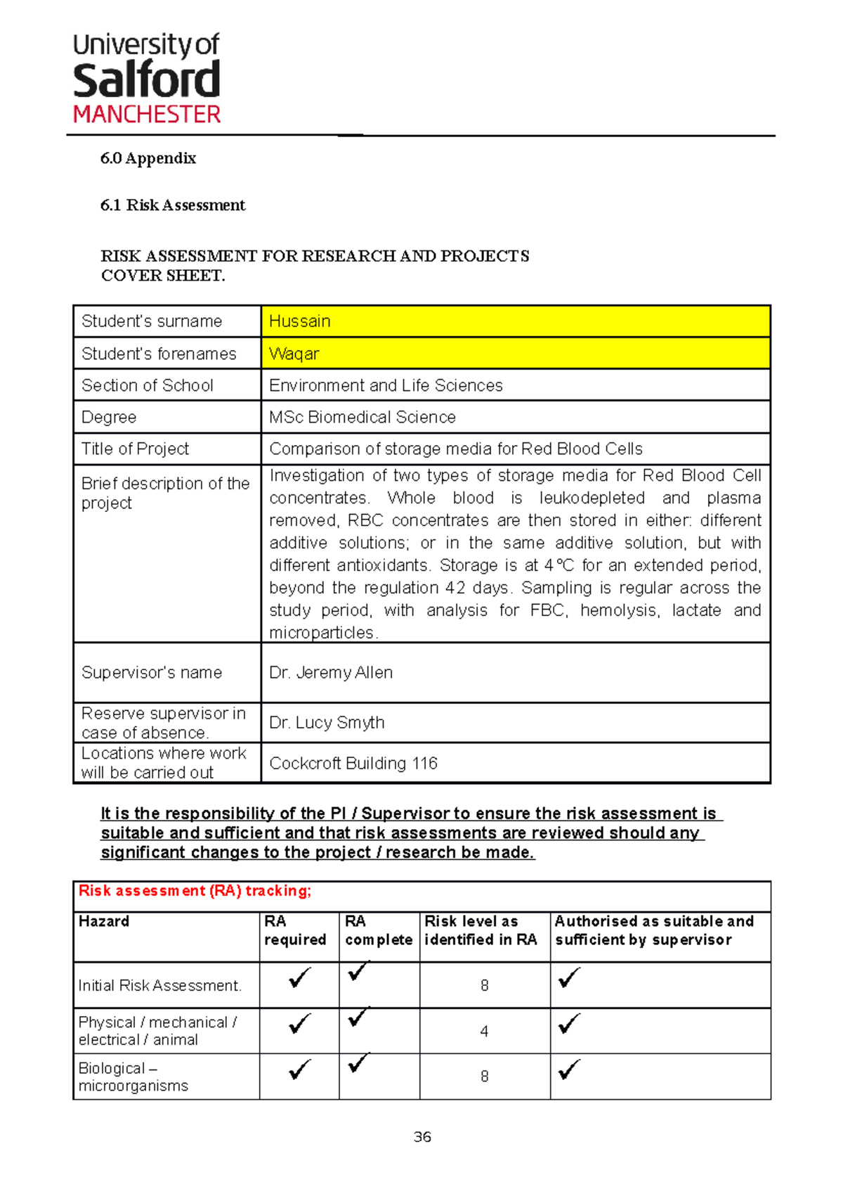 Risk Assessment Disso - 6 Appendix 6 Risk Assessment RISK ASSESSMENT ...