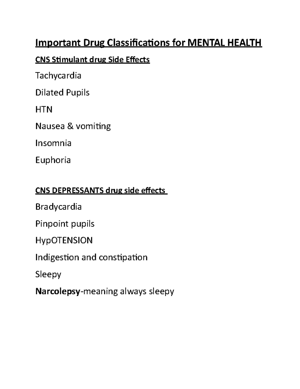 Term 3-CNS drugs - blah - Important Drug Classifications for MENTAL HEALTH CNS Stimulant drug ...