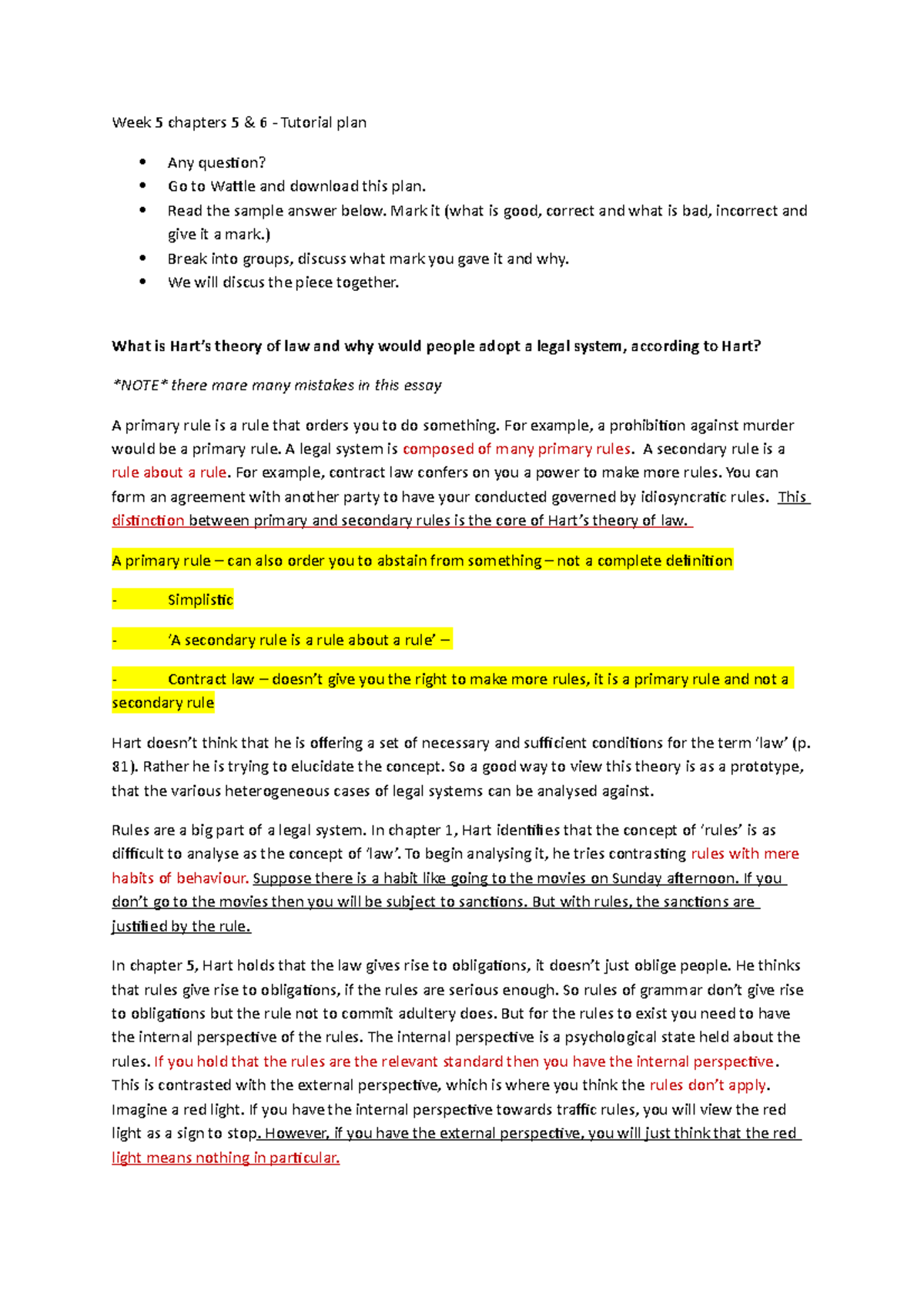 Week 5 chapter 5 and 6 - notes - Week 5 chapters 5 & 6 - Tutorial plan ...
