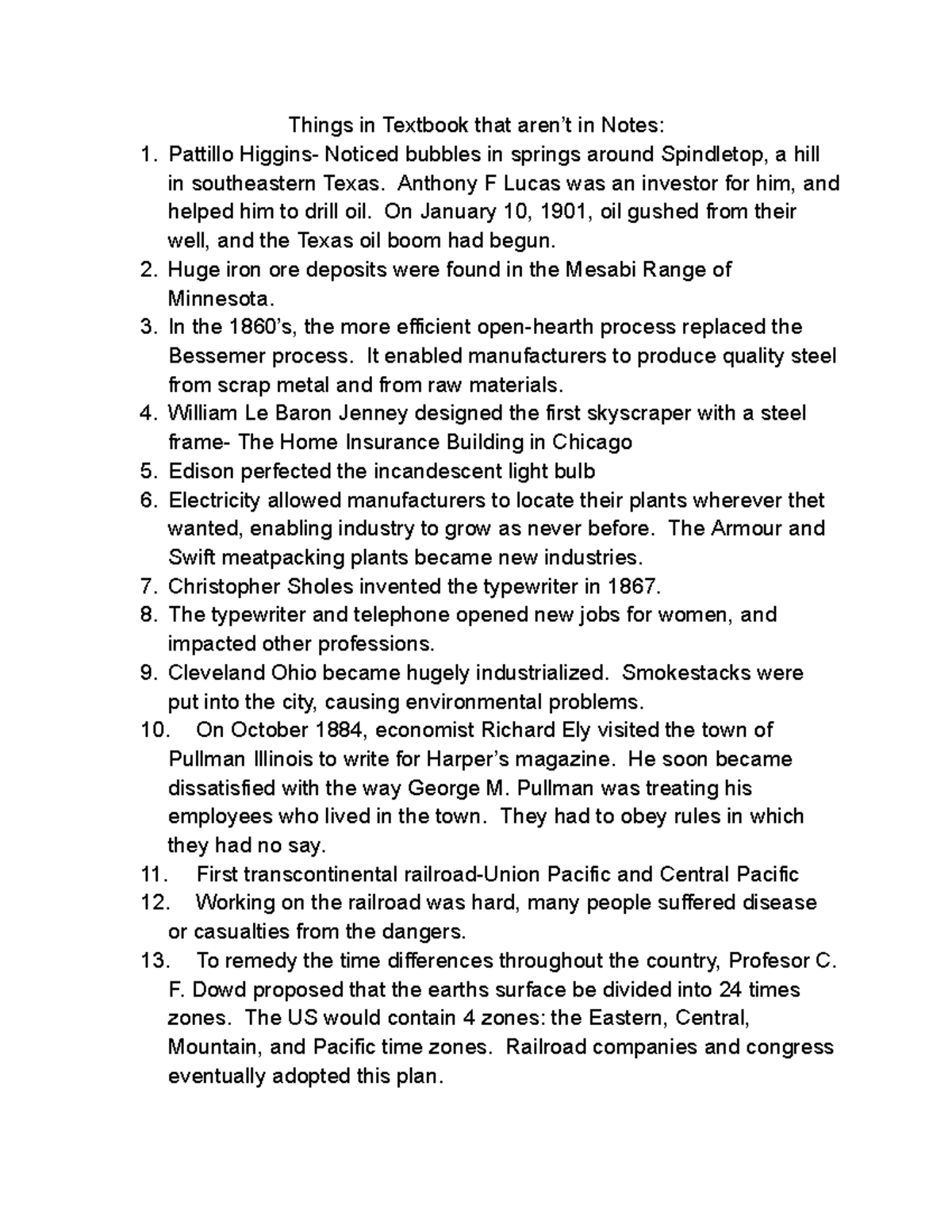 Gilded Age Quiz Textbook Notes - Things in Textbook that aren’t in ...