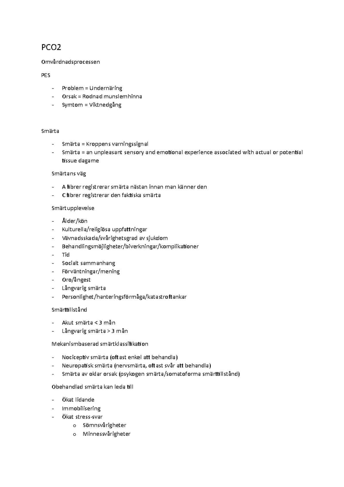 Personcentrerad omvårdnad 2 - PCO2 PES Problem Orsak Rodnad ...
