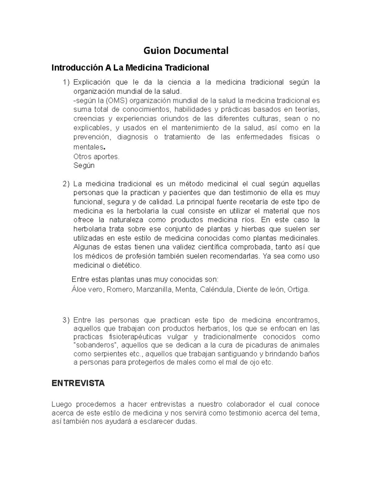 Guion Documental - Guion Documental Introducción A La Medicina ...