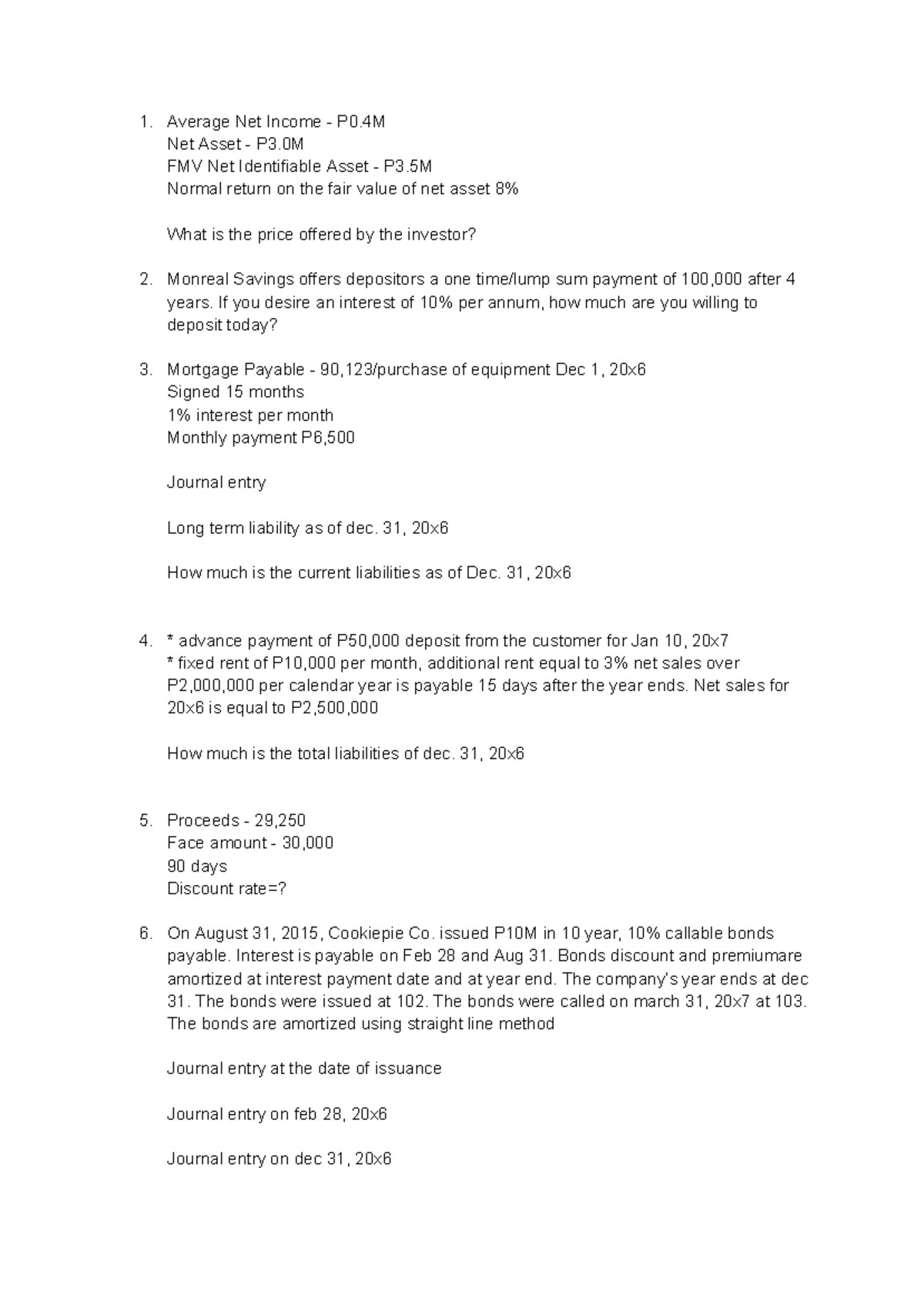 Liabilities - Average Net Income - P0 Net Asset - P3 FMV Net ...