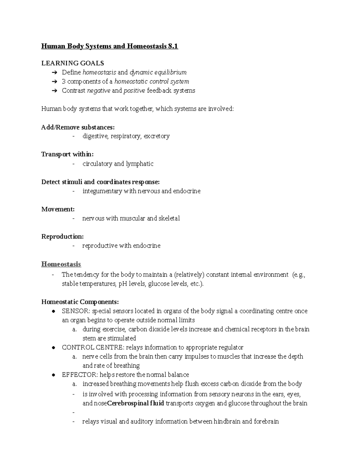 Ch. 8 The Nervous System and Homeostasis - Human Body Systems and ...
