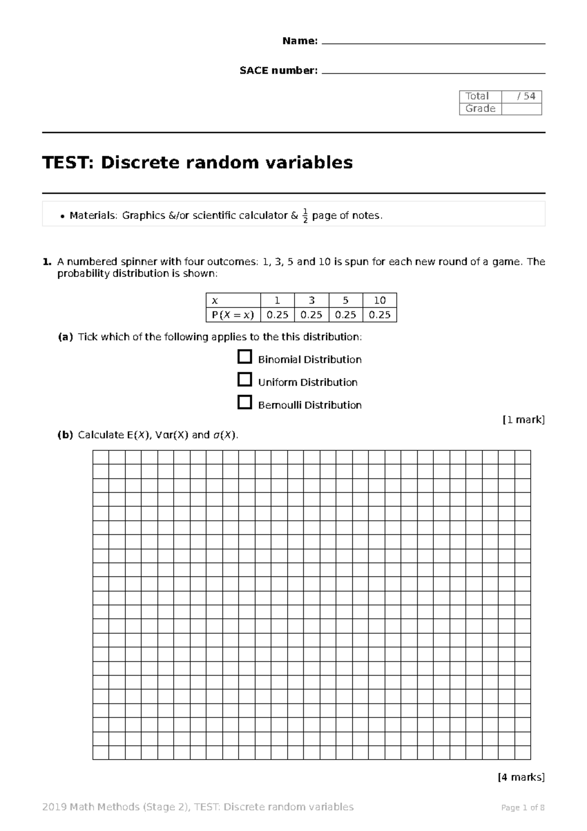 DRV test - DRV test - Name: SACE number: Total / 54 Grade TEST ...