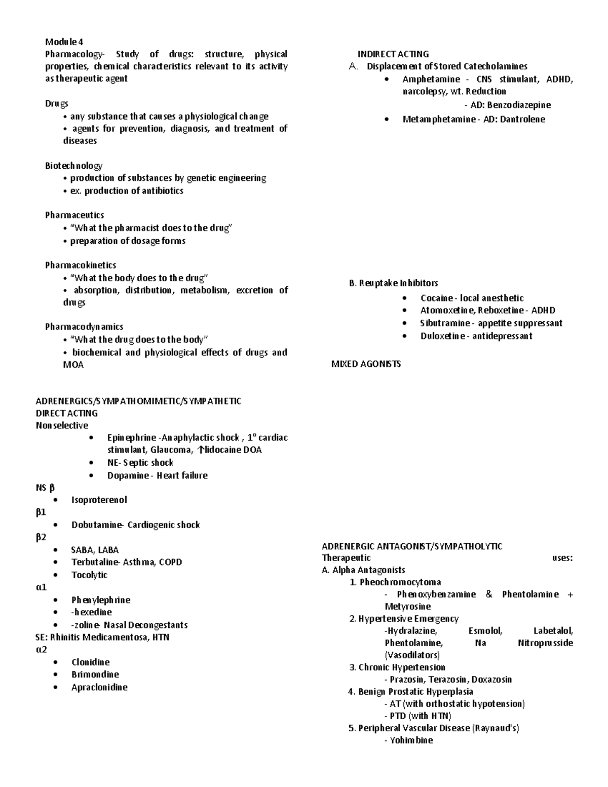 Module 4 - Lecture notes 1 - Module 4 Pharmacology- Study of drugs ...