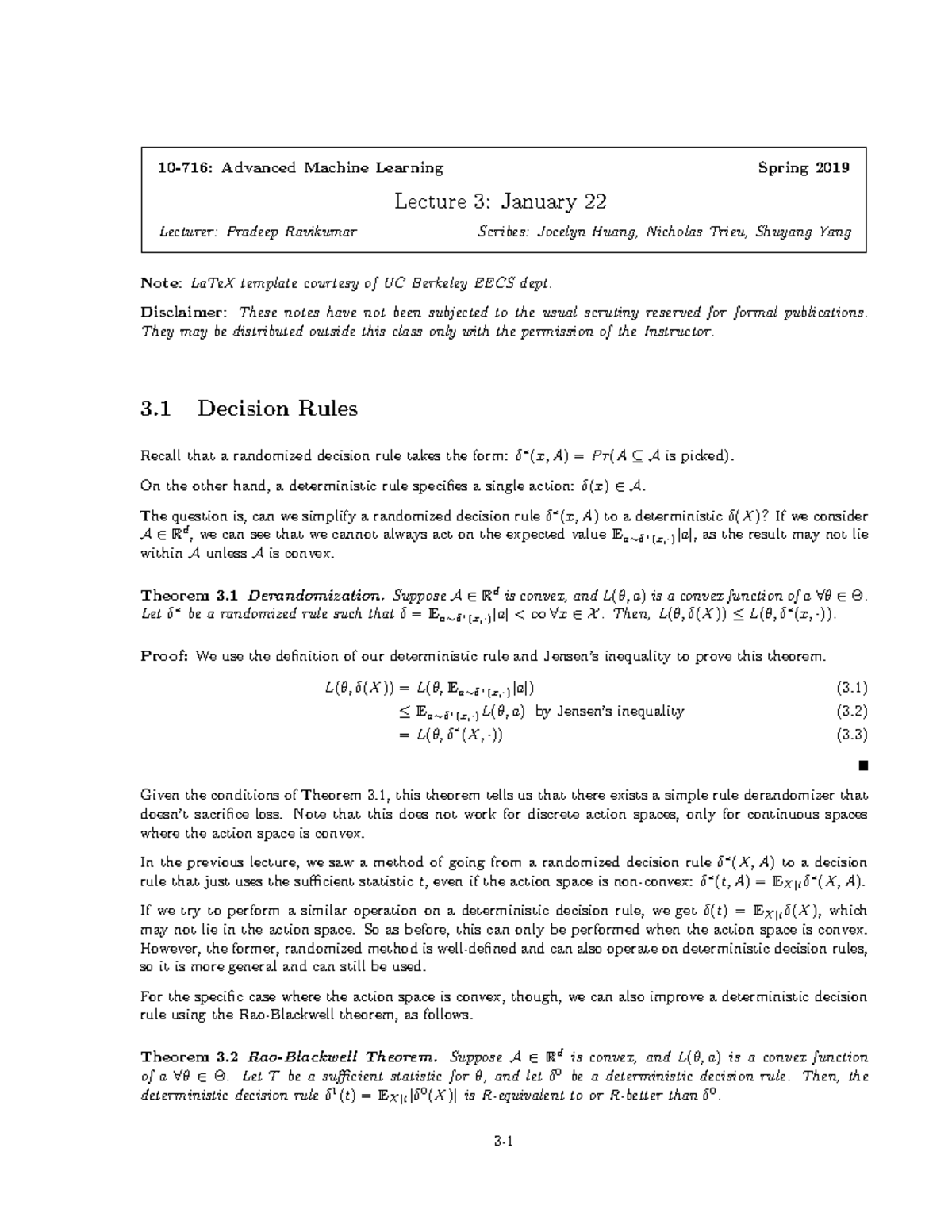 Lec3 - 10-716: Advanced Machine Learning Spring 2019 Lecture 3: January 22 Lecturer: Pradeep ...