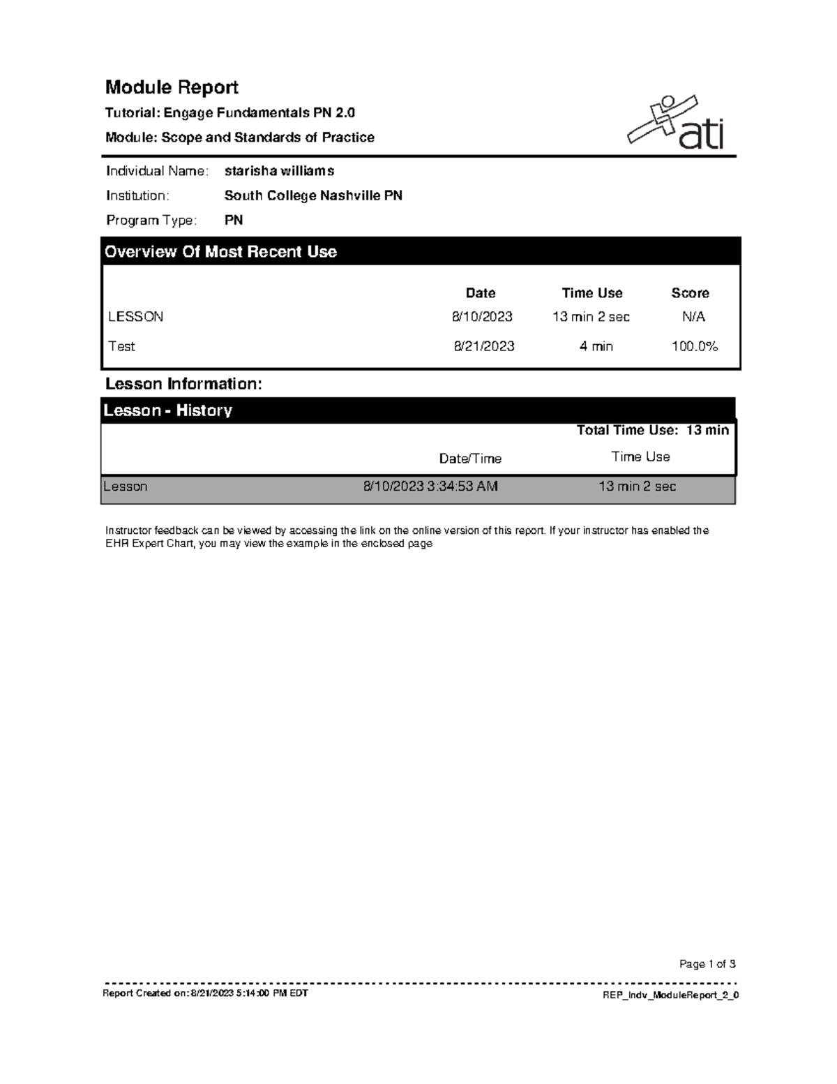Report (72) - school - Module Report Lesson Information: Tutorial ...