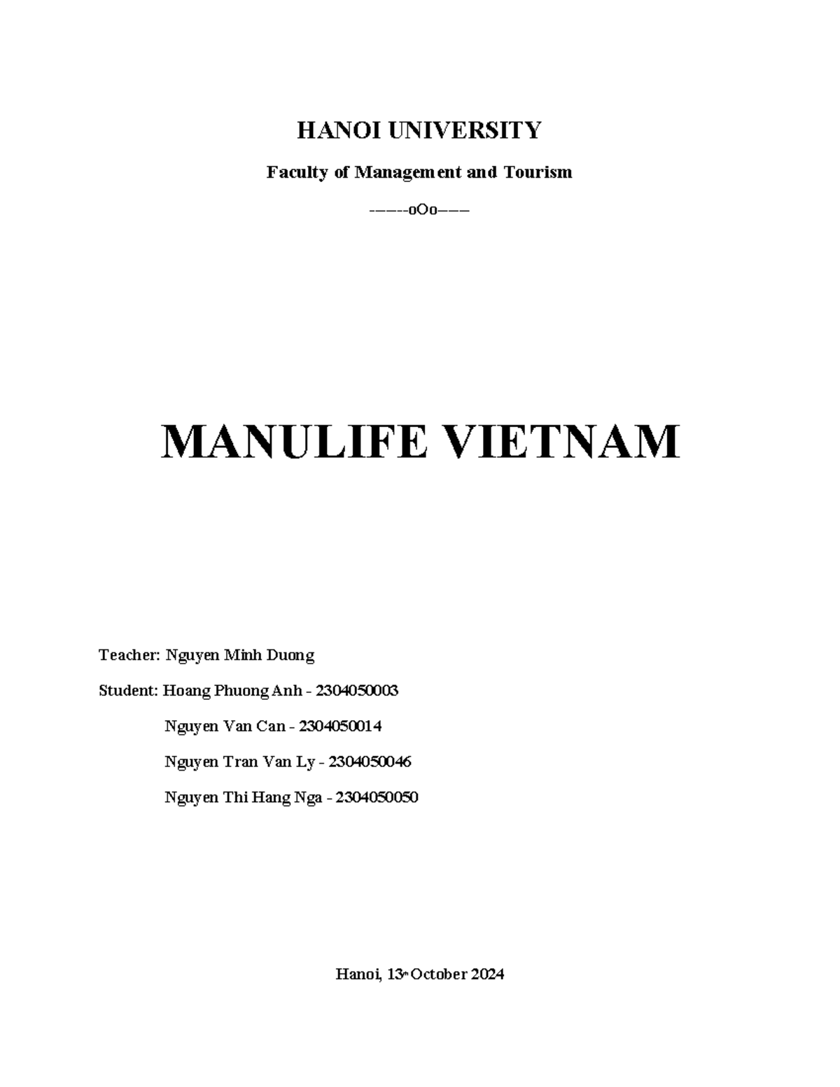POM Report - Group 6 - Manulife Vietnam - HANOI UNIVERSITY Faculty of ...
