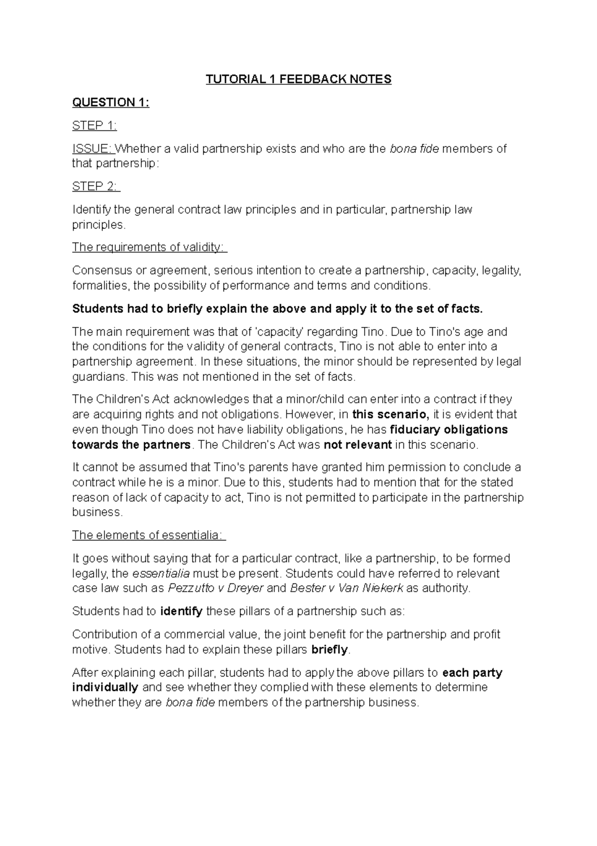 Tutorial 1 Feedback Notes - TUTORIAL 1 FEEDBACK NOTES QUESTION 1: STEP ...