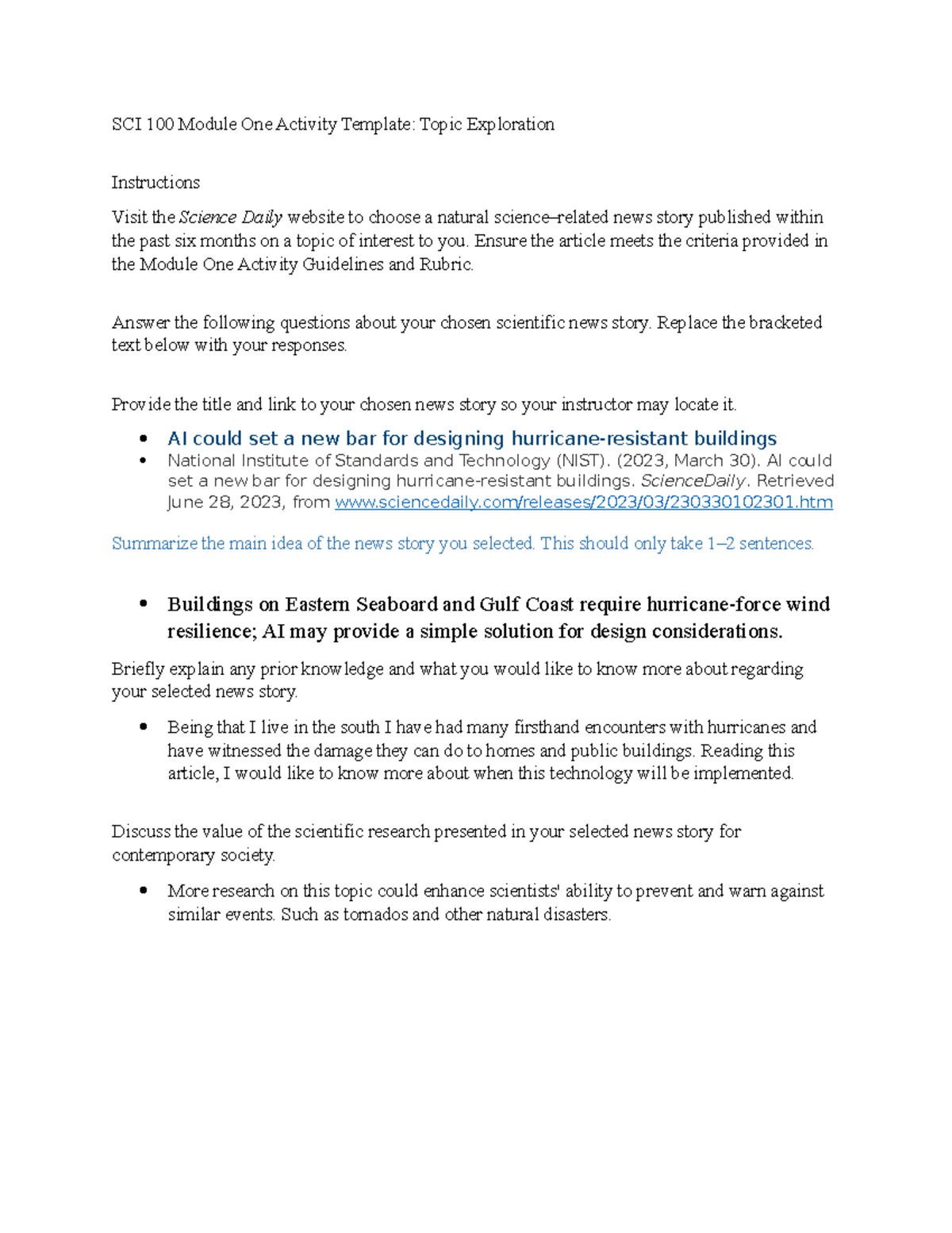 1-2 Activity Topic Exploration - SCI 100 Module One Activity Template ...
