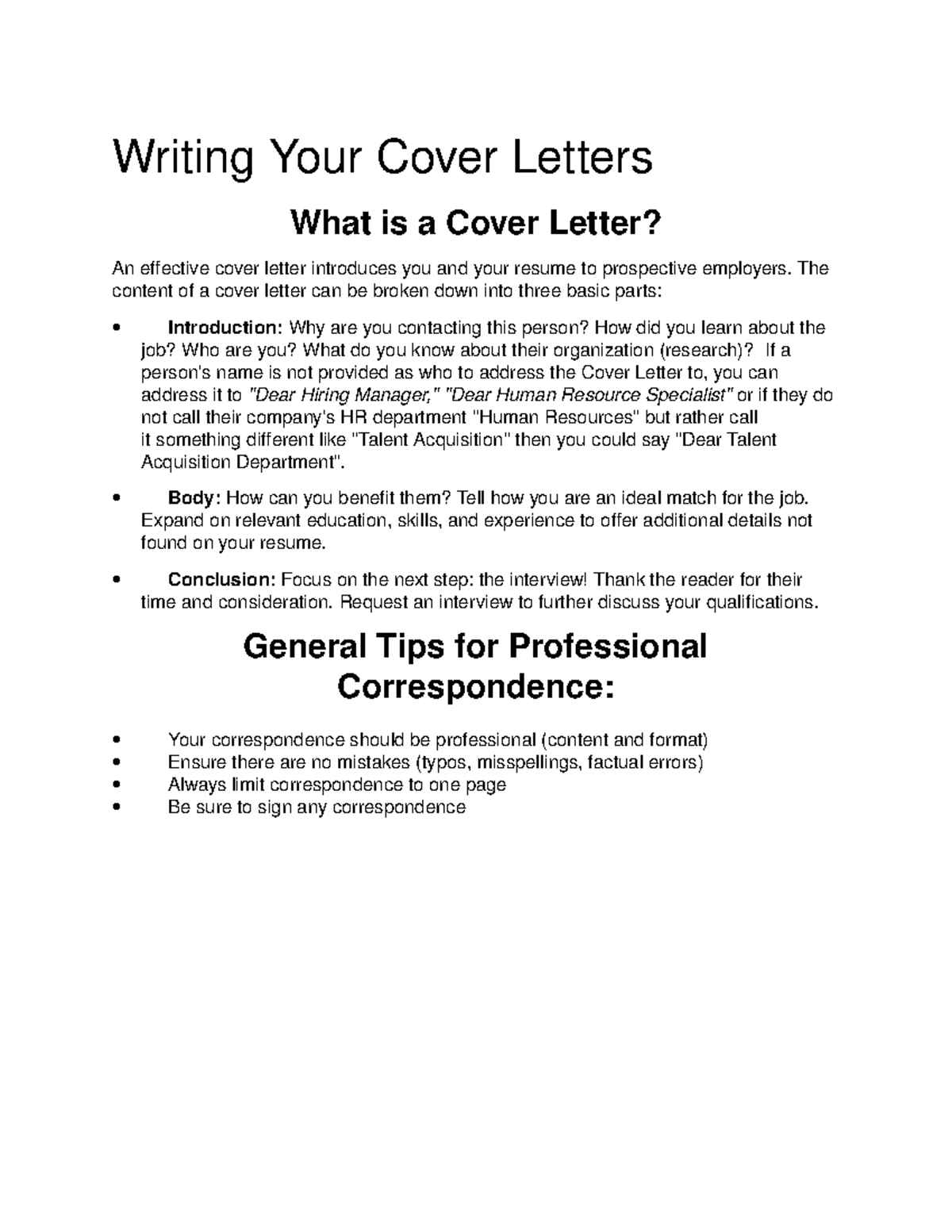 PSY3074 Writing Your Cover Letters Writing Your Cover Letters What Is