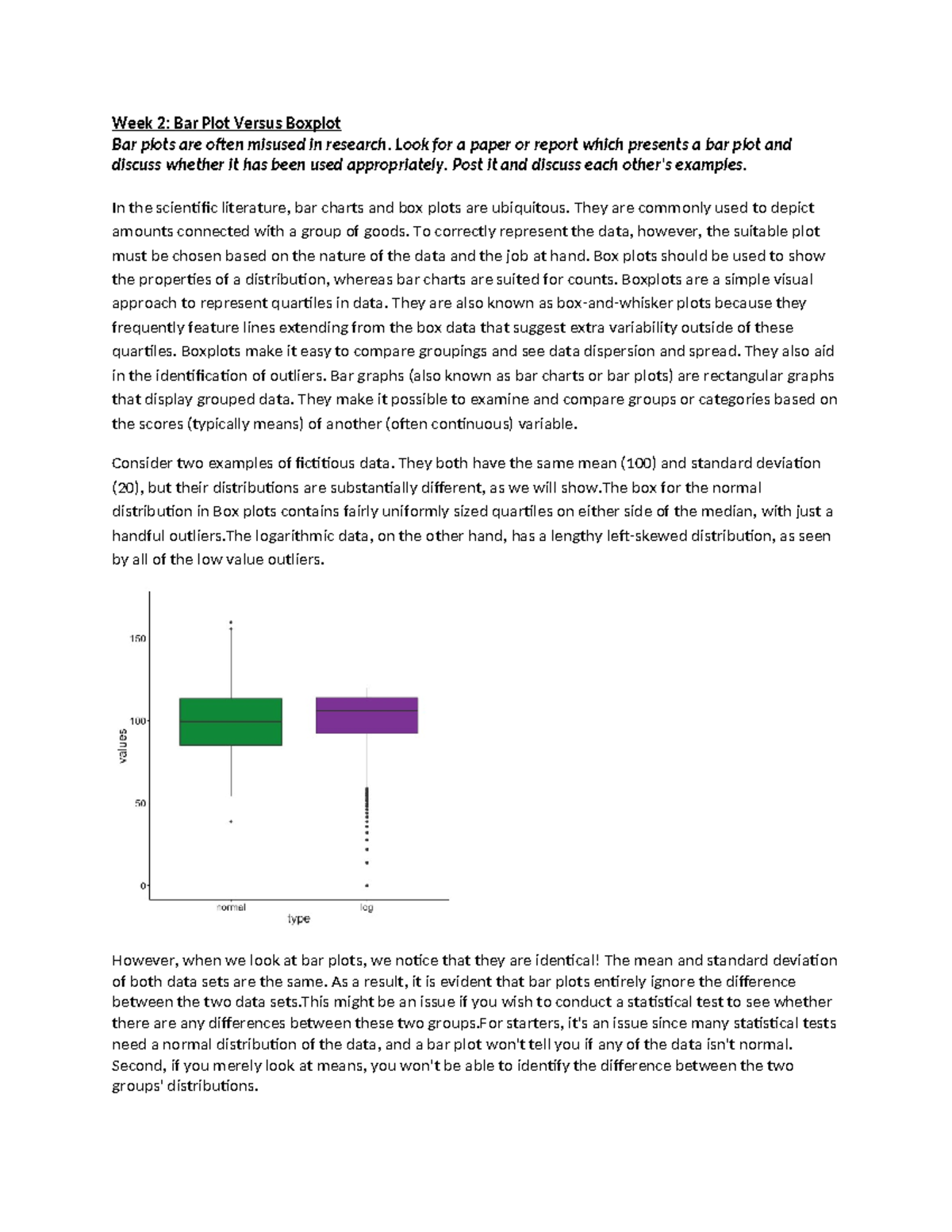 Week 2-Discussion - Biostatistics Notes - Week 2: Bar Plot Versus ...