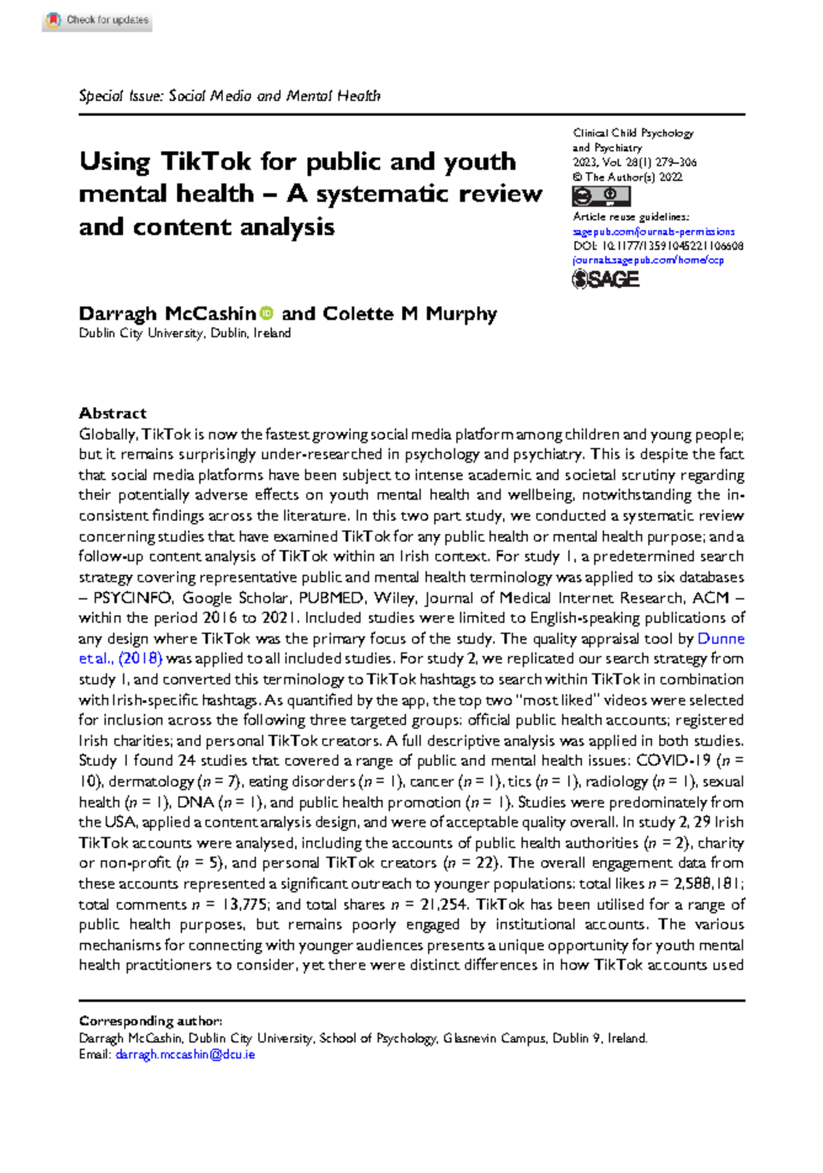 Using Tik Tok for public and youth mental health – A systematic review ...