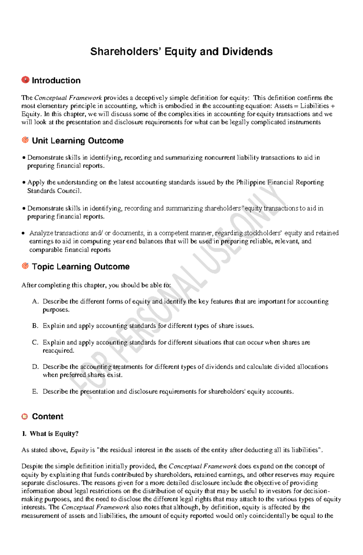 IA2-module-6 - Lecture notes 6 - Shareholders’ Equity and Dividends ...