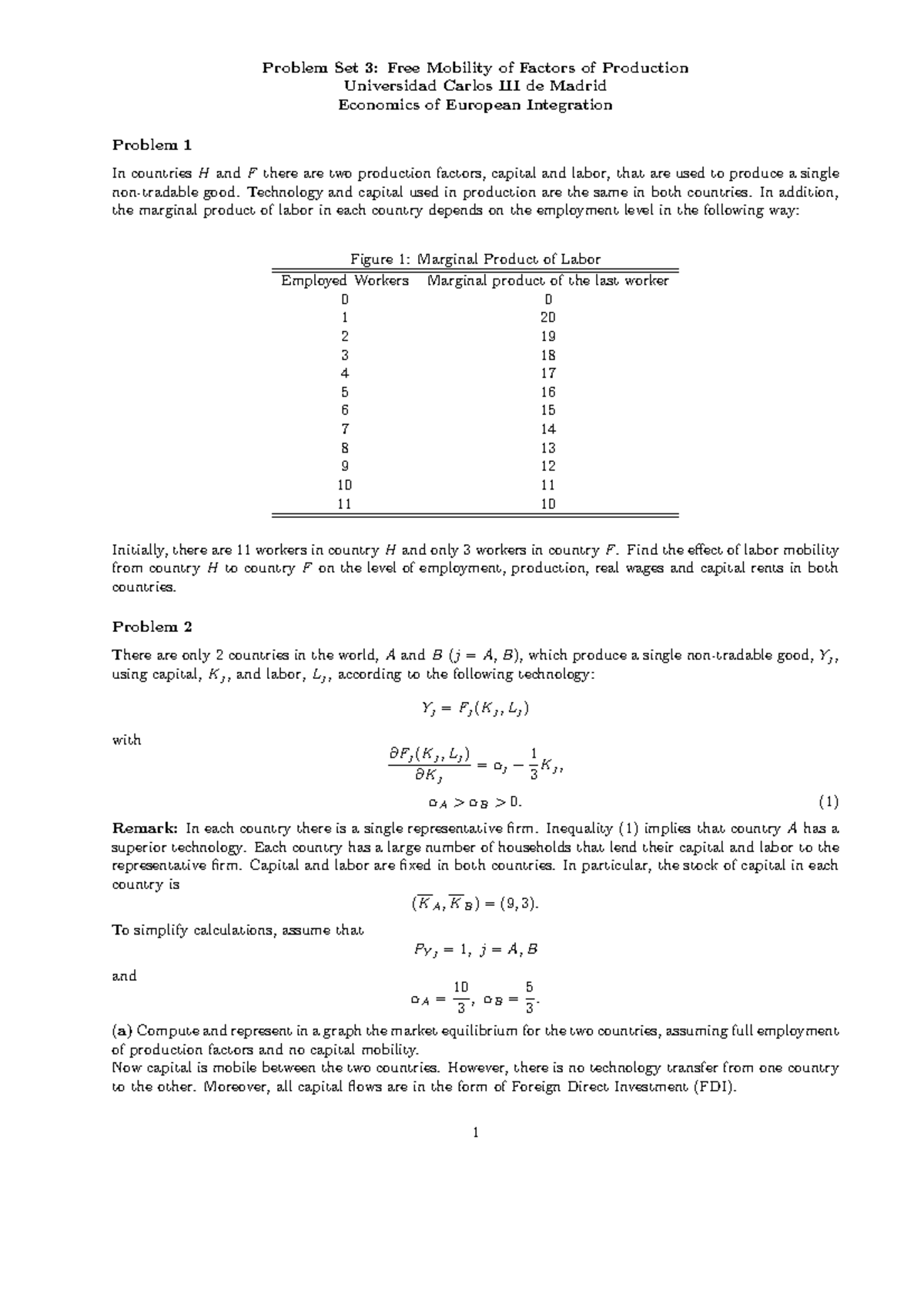 Problem Set 3 - Free Mobility of Factors of Production - Problem Set 3 ...