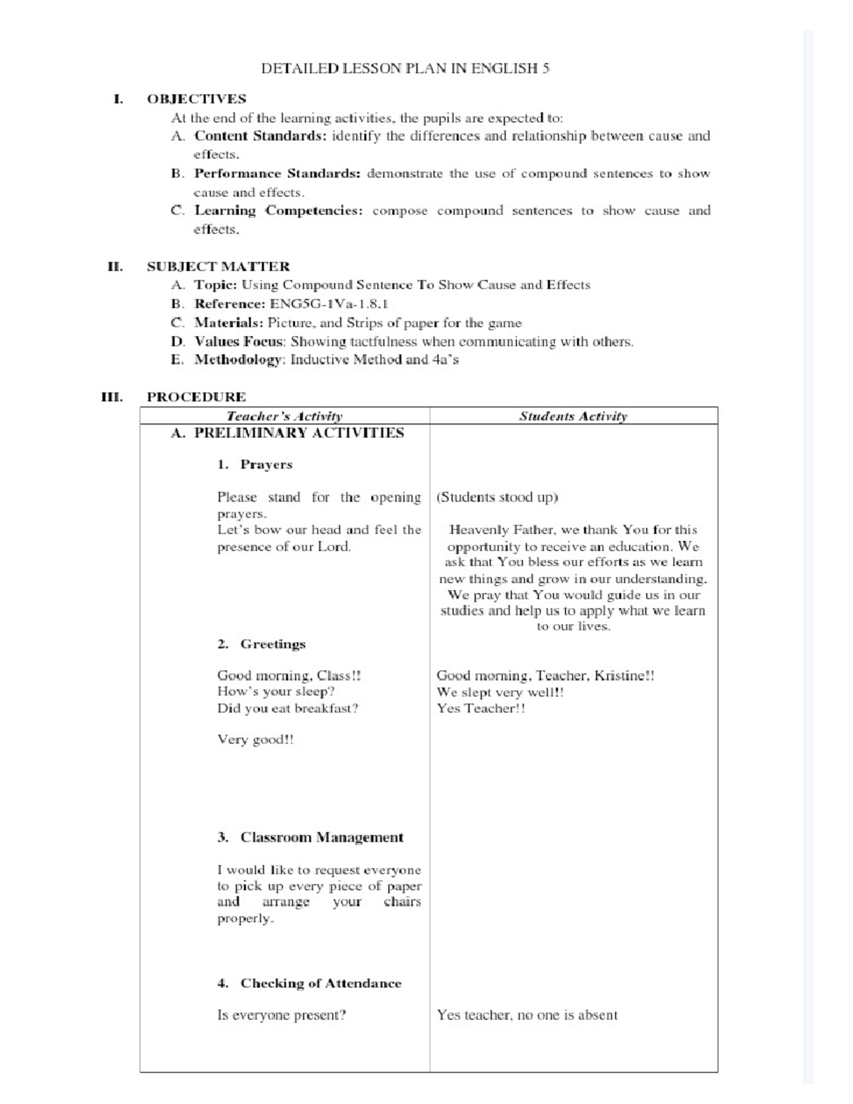 Lesson Plan Grade 5 - Pagtuturo ng Filipino sa Elementarya - Studocu