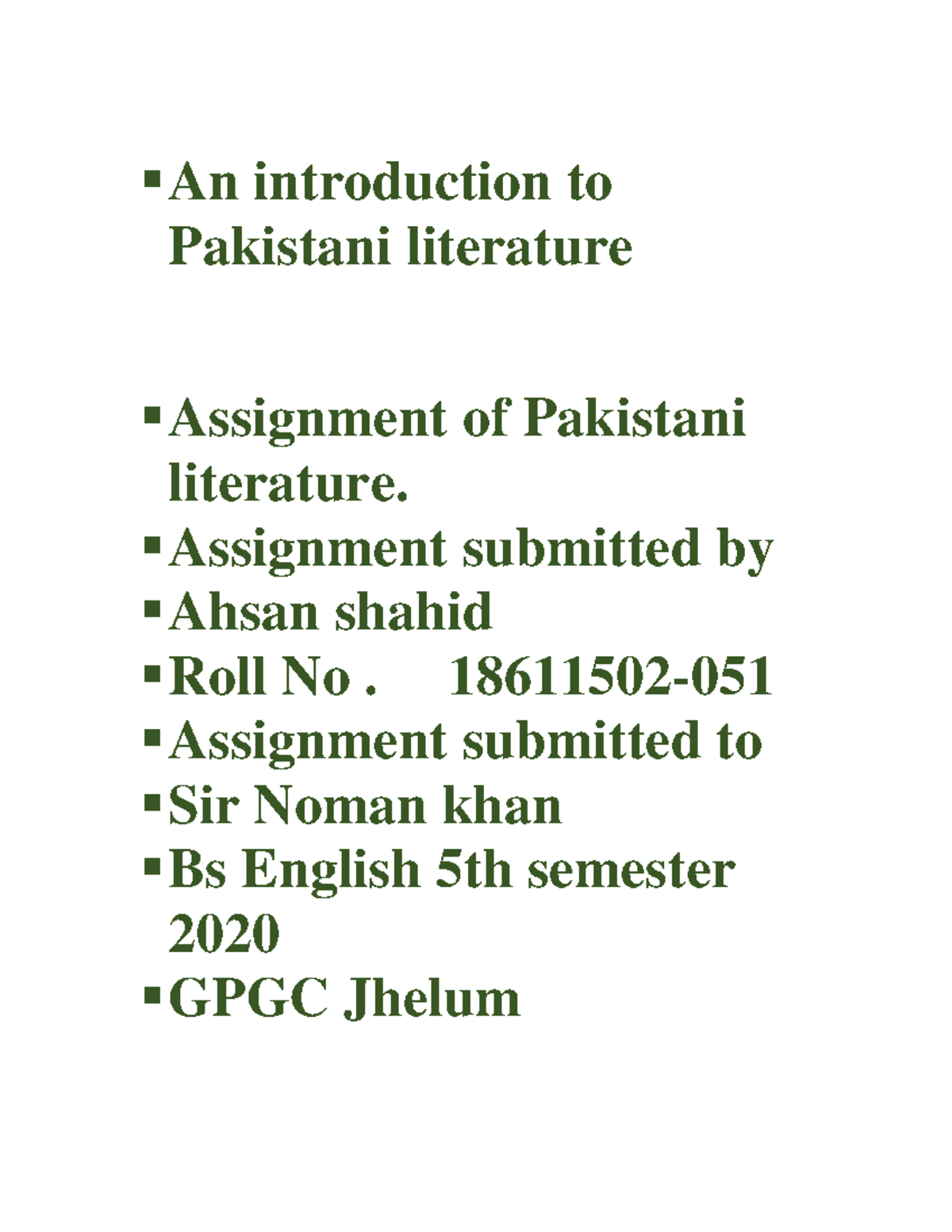 Null (10) - notes - An introduction to Pakistani literature Assignment ...