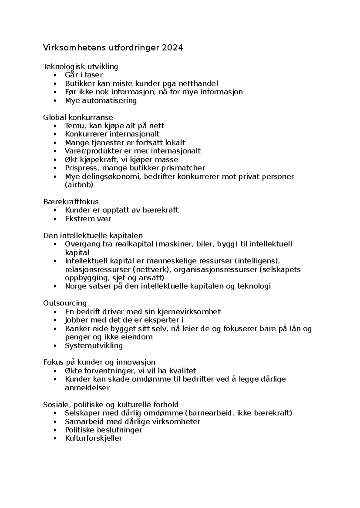 Virksomhetens utfordringer 2024 - Studocu
