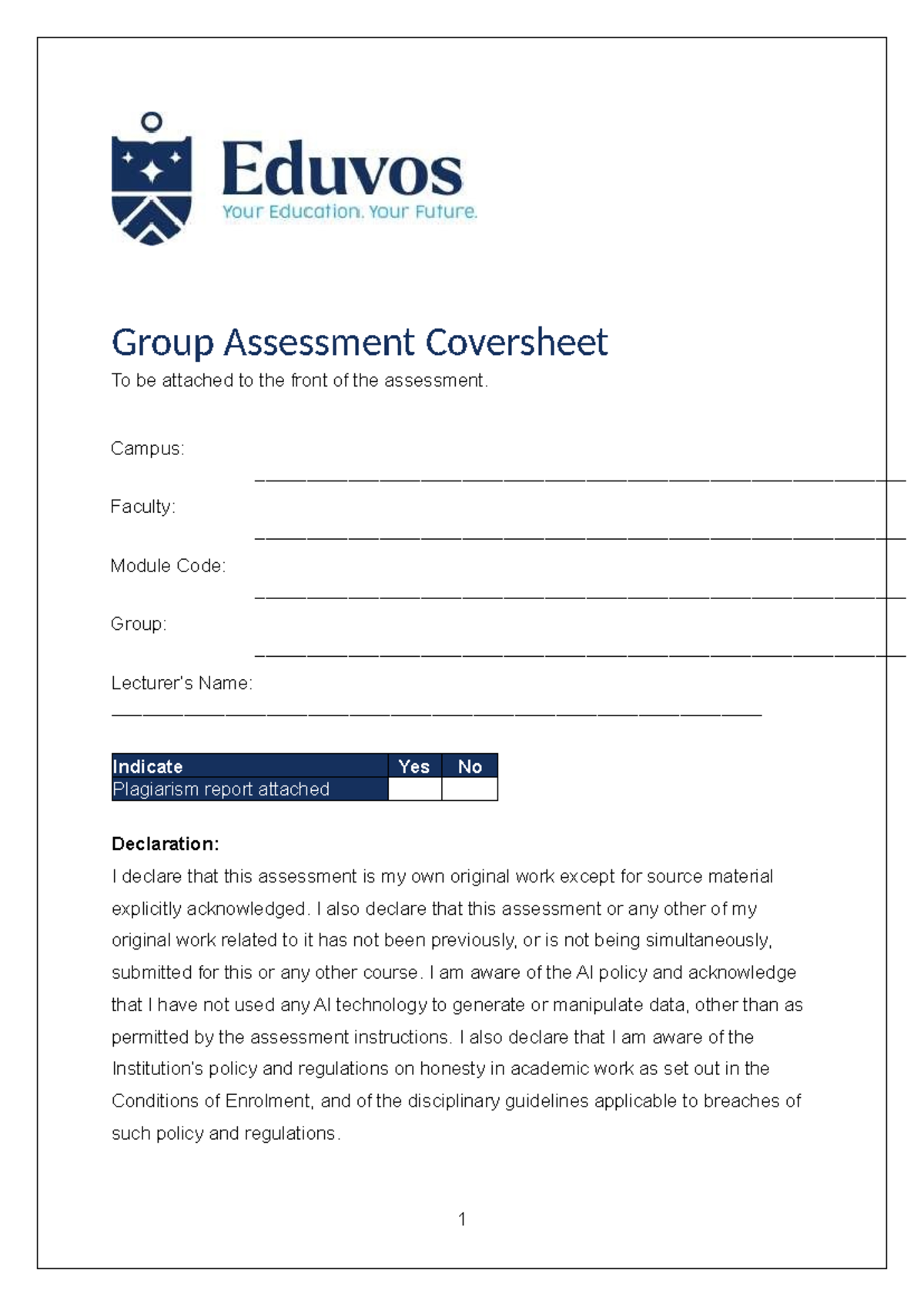 Cohra 2 - Group Assessment Coversheet To be attached to the front of ...