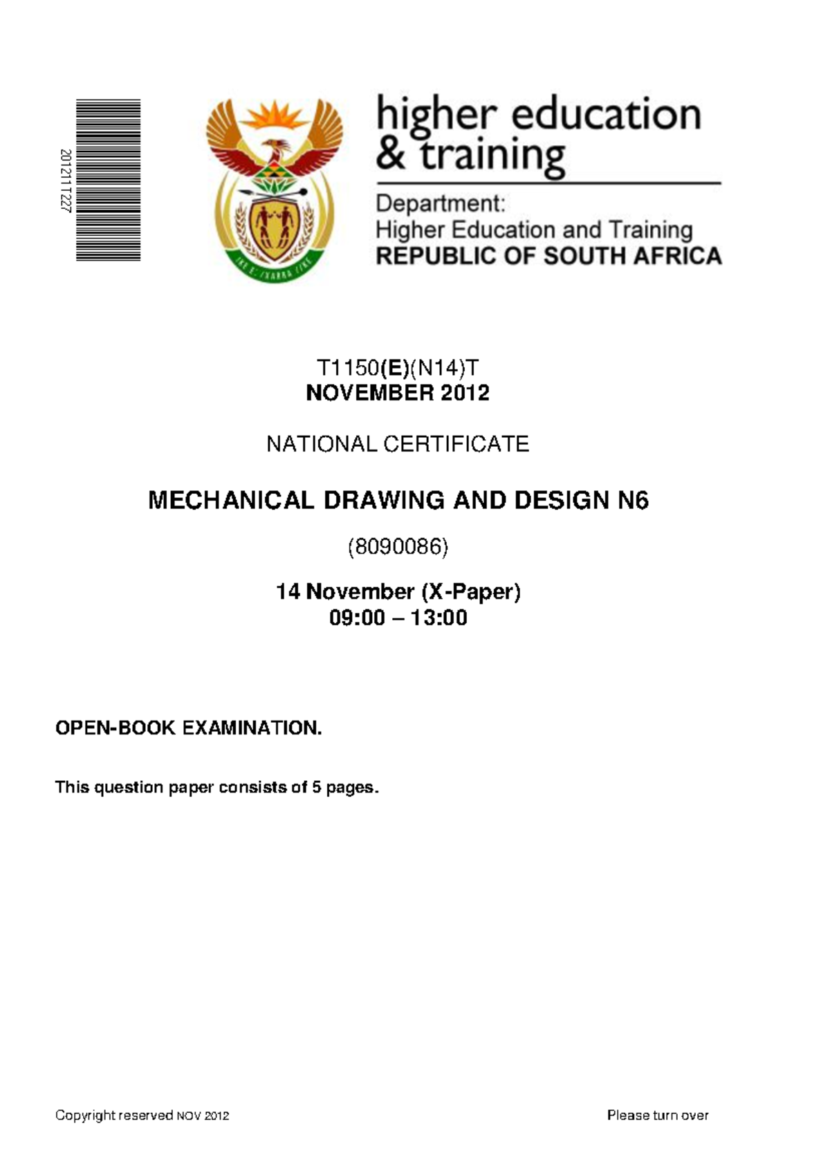 Mechanical Drawing AND Design N6 QP - T1150(E)(N14)T NOVEMBER 2012 ...